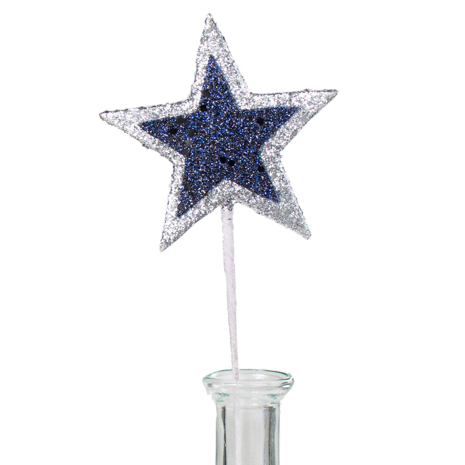 15" Glittered Star Pick: Silver & Navy