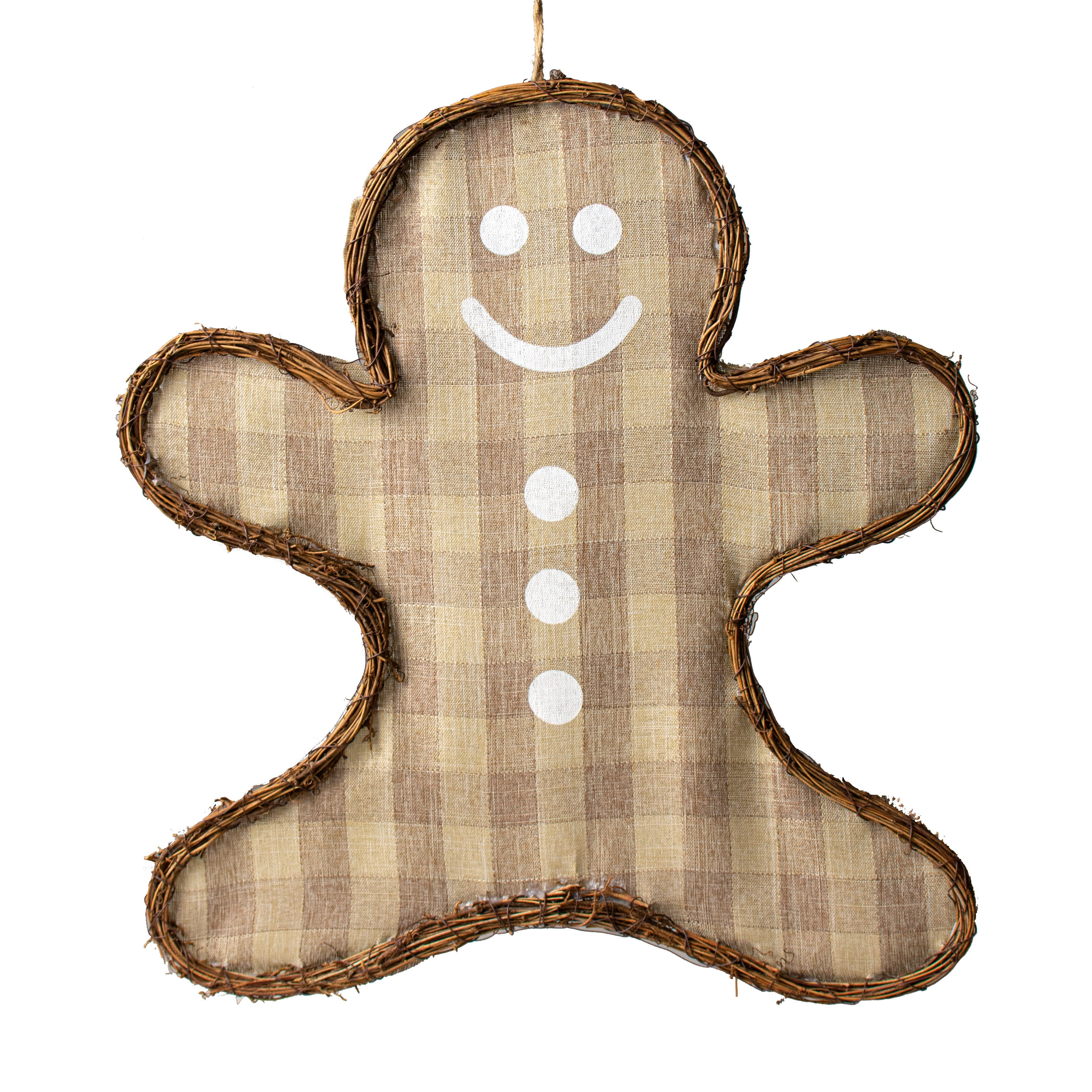 21" Grapevine Hanger: Plaid Gingerbread Man