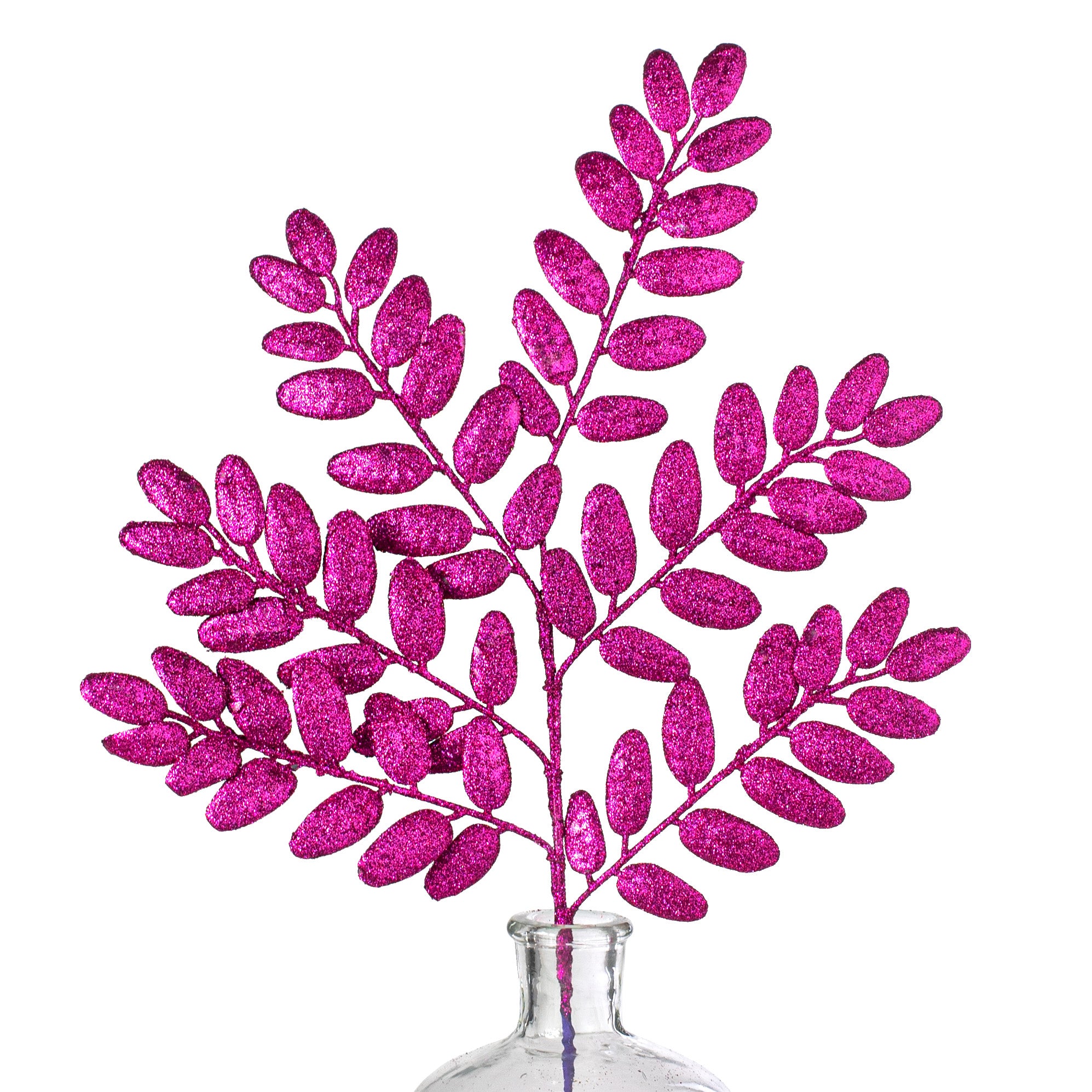 22" Honey Locust Leaf Glitter Spray: Magenta Pink