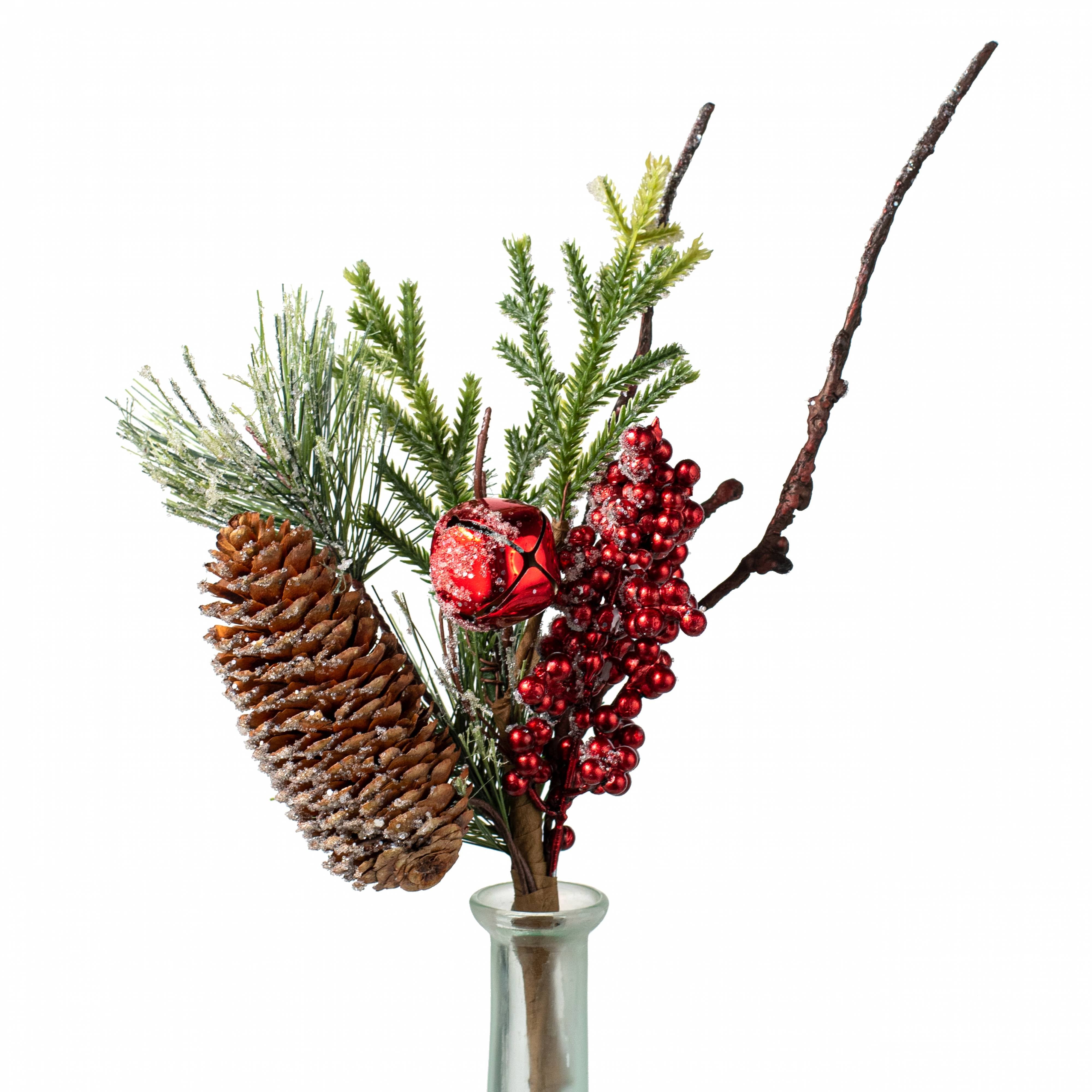 12" Iced Mixed Pine, Berry & Jingle Bell Pick