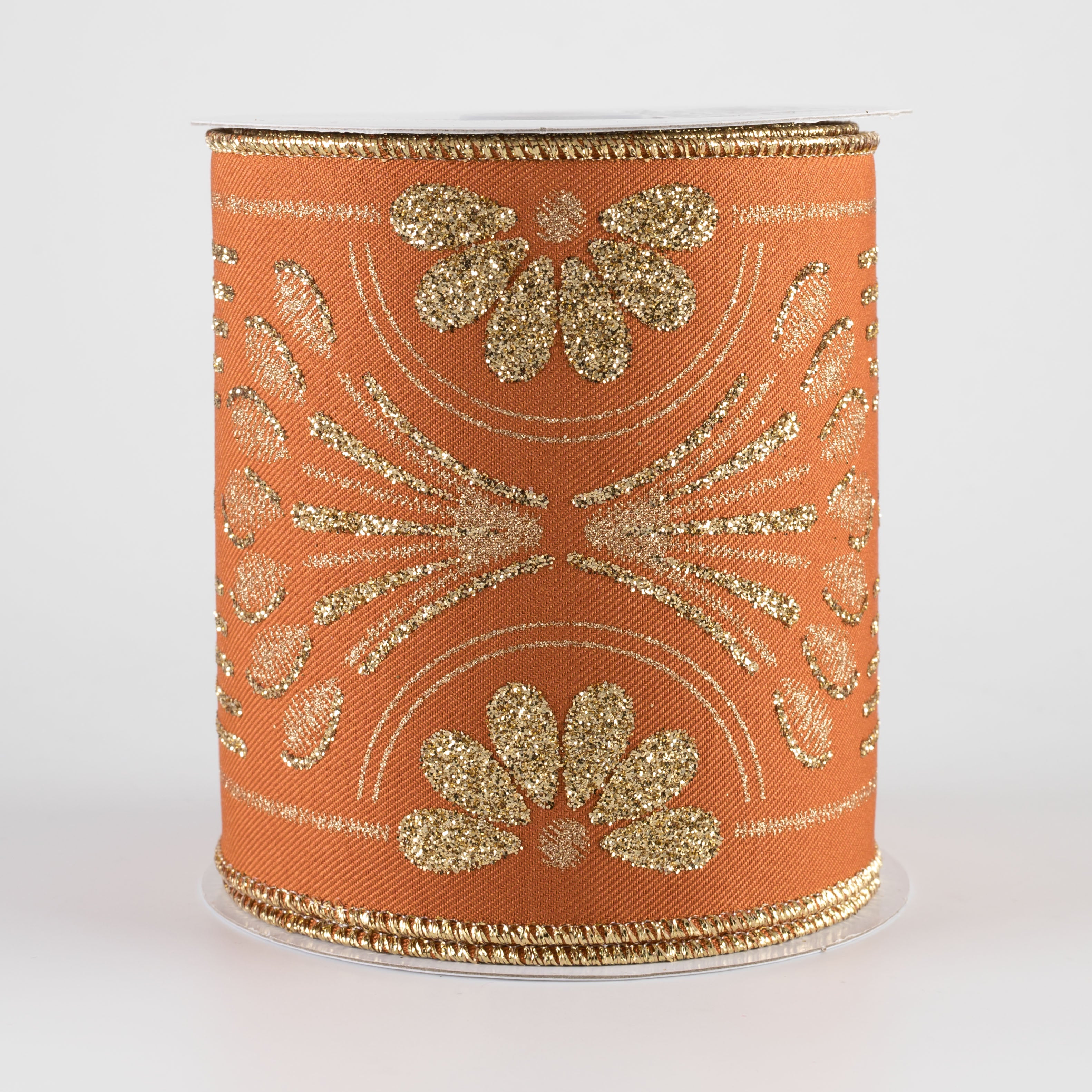 4" Bold Glittered Art Deco Ribbon: Autumn Orange (10 Yards)