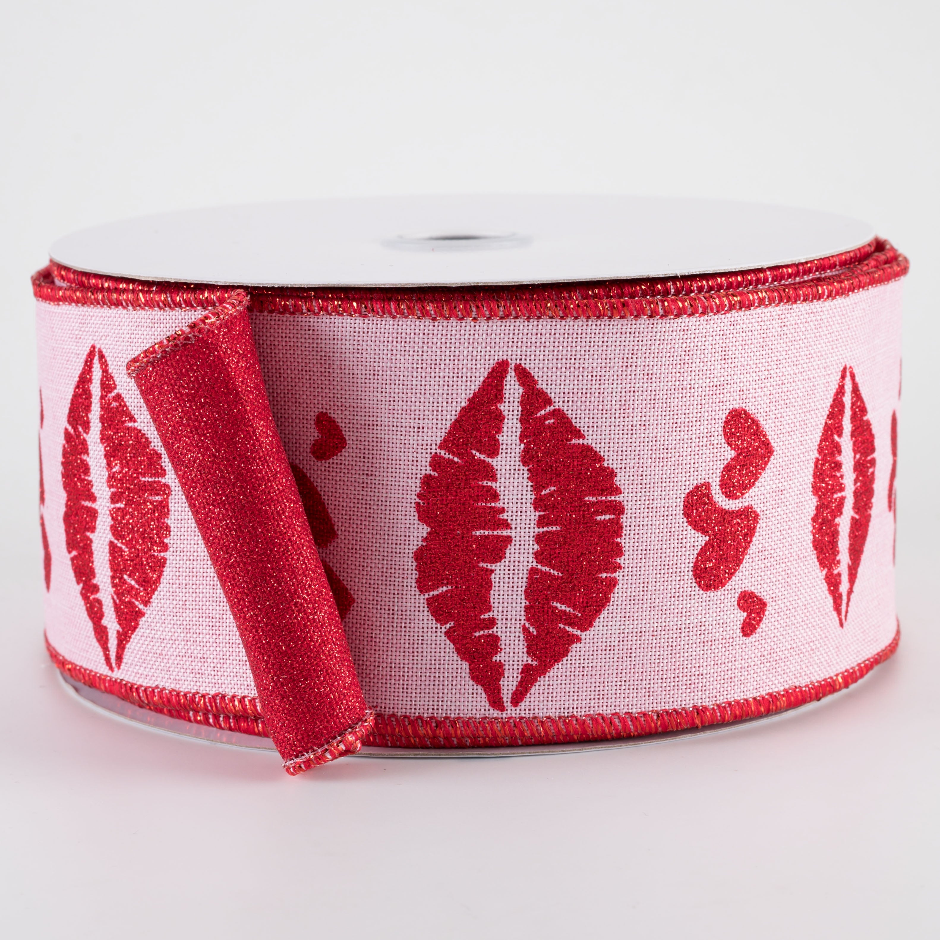 2.5" Double Sided Bold Lips Ribbon: Light Pink & Red (10 Yards)