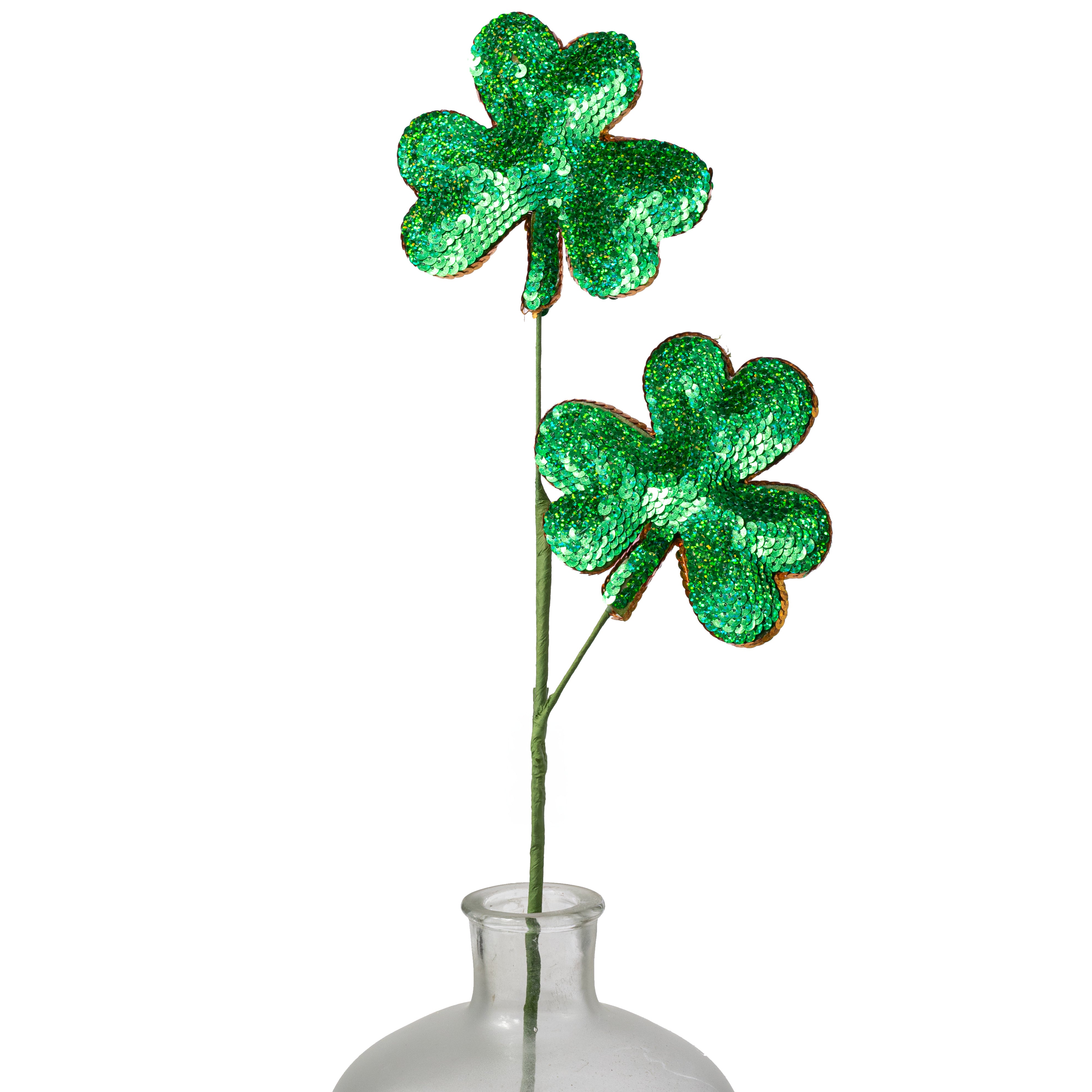 26" Sequin Shamrocks Clover Spray: Emerald Green