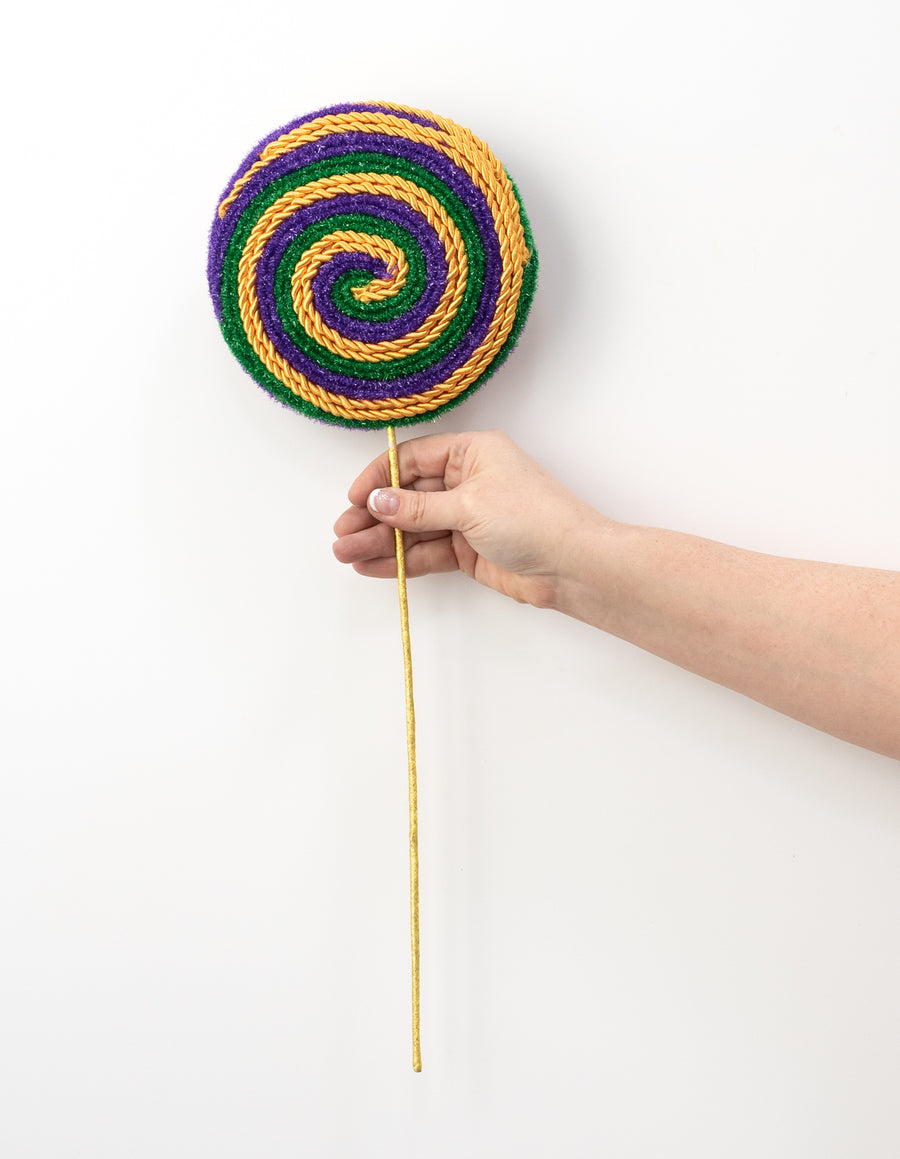 20" Rope Stripe Lollipop Pick: Mardi Gras