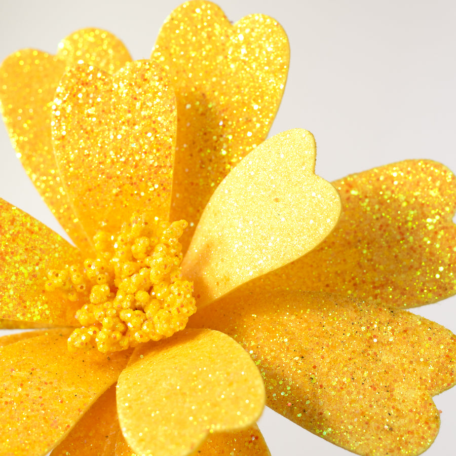 20" Glitter Daisy Flower Pick: Yellow