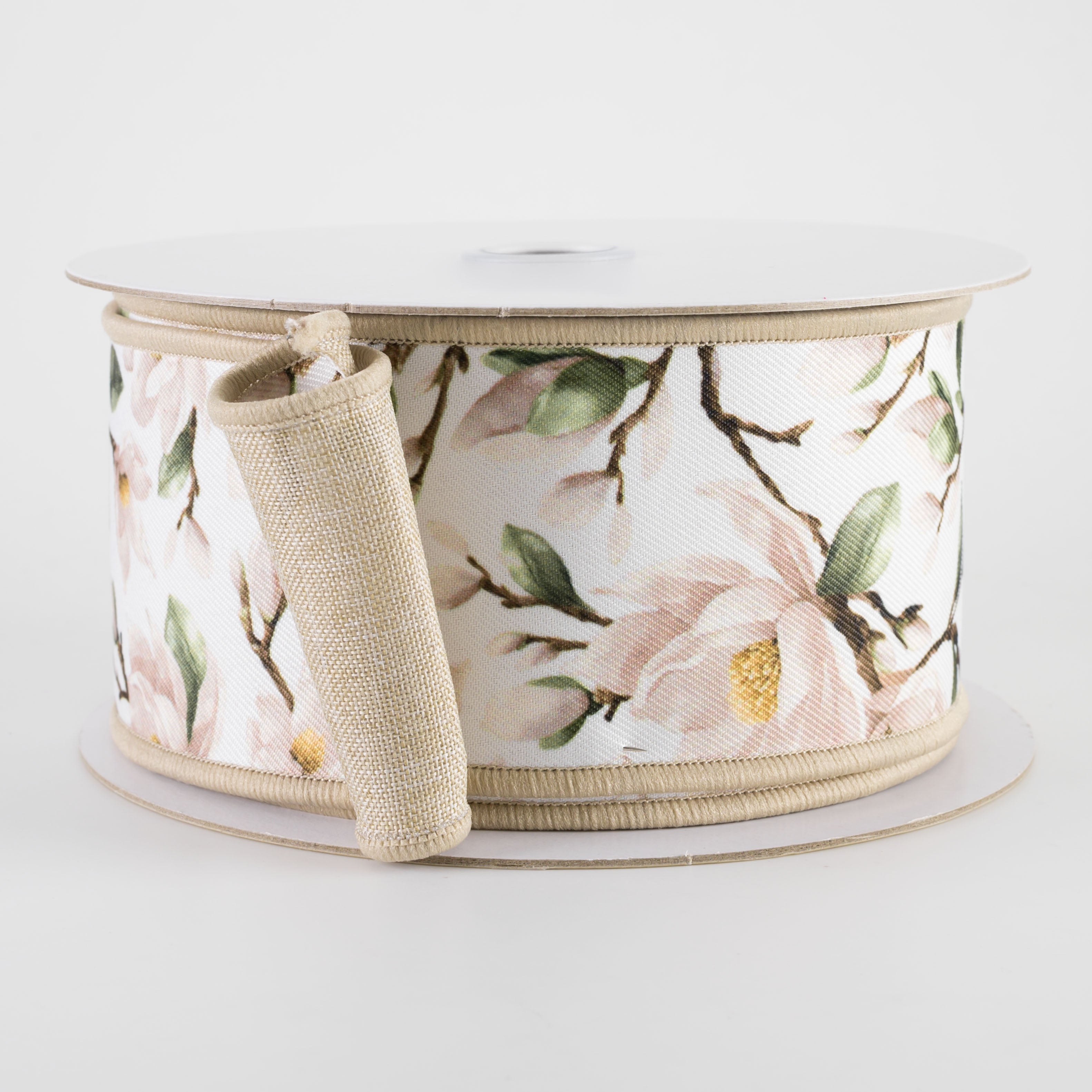 2.5" Double Sided Fused Magnolia Blossoms Ribbon: Ivory (10 Yards)
