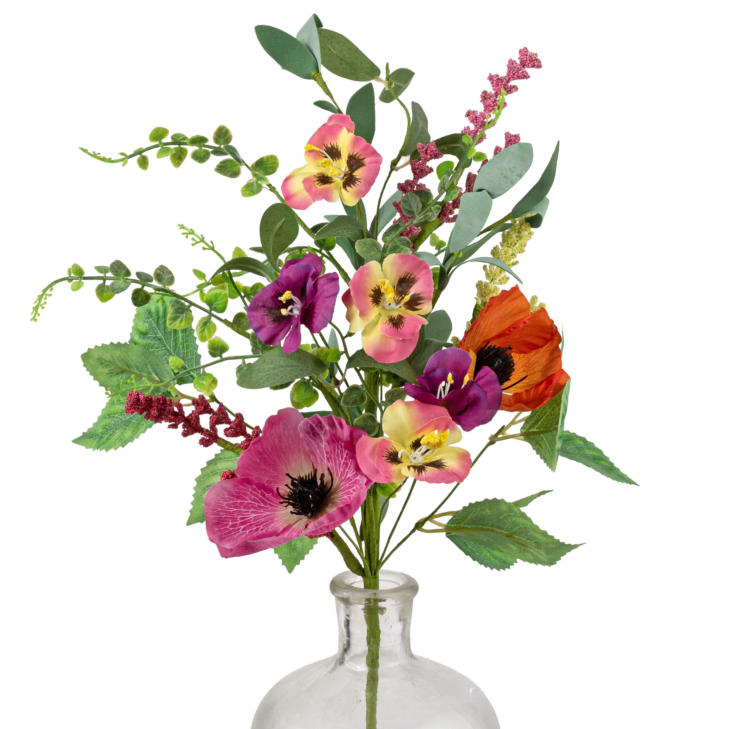 20" Mixed Pansy and Poppy Flower Spray