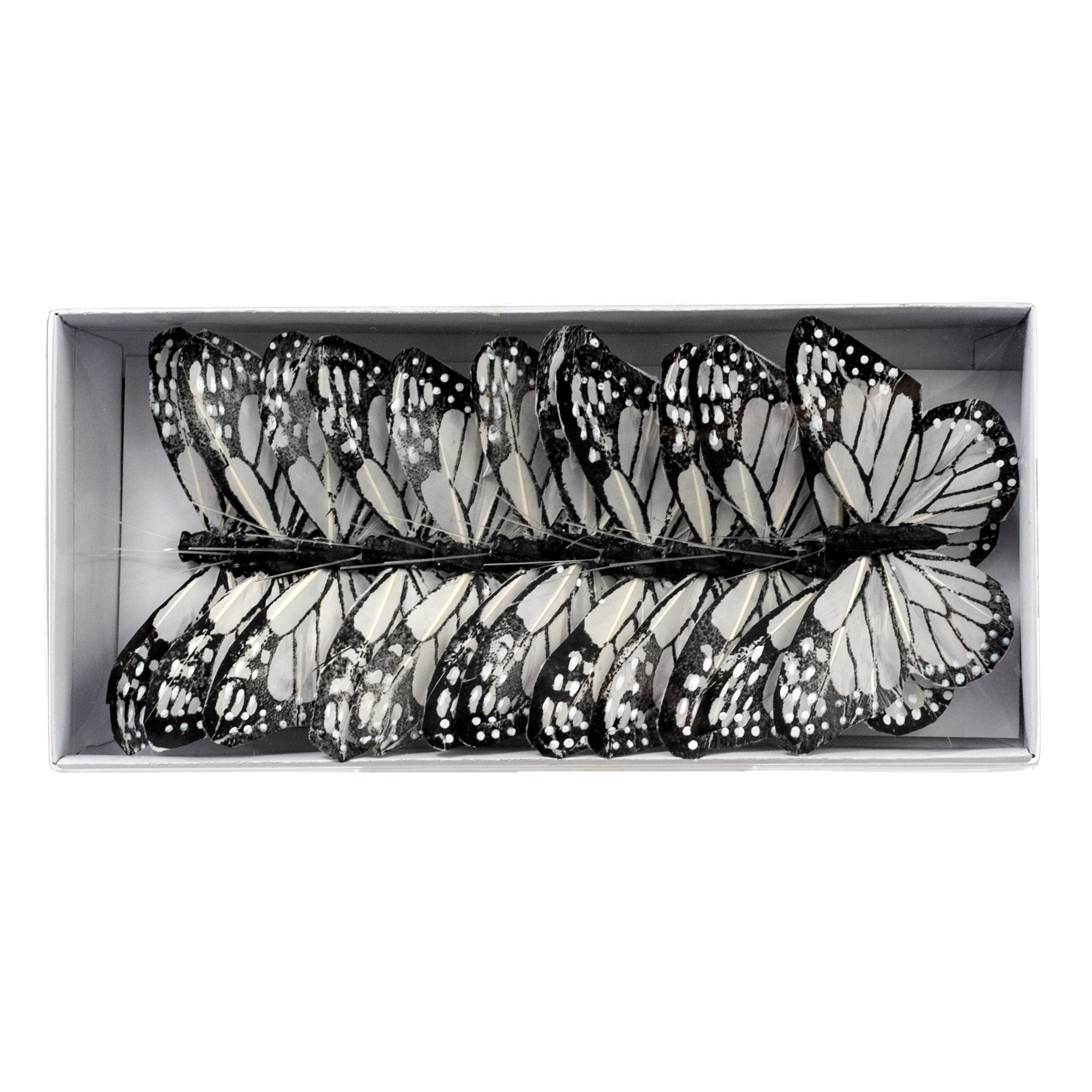 5" Feather Butterfly Picks: Black & White Monarchs (Box of 12)