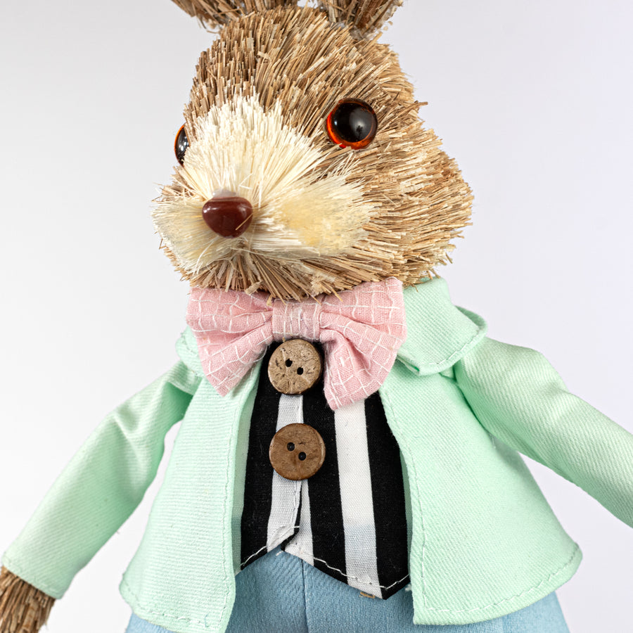 12" Sisal Dapper Bunny Decor: Mint Coat