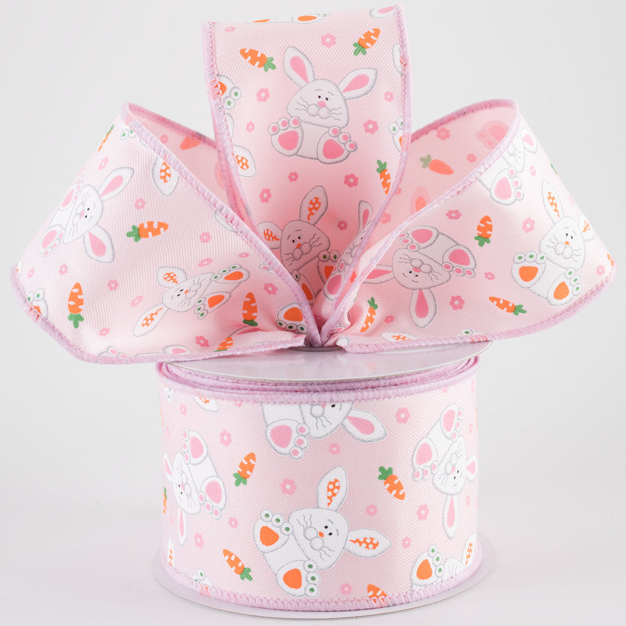 2.5" Playful Bunnies Ribbon: Pale Pink (10 Yards)