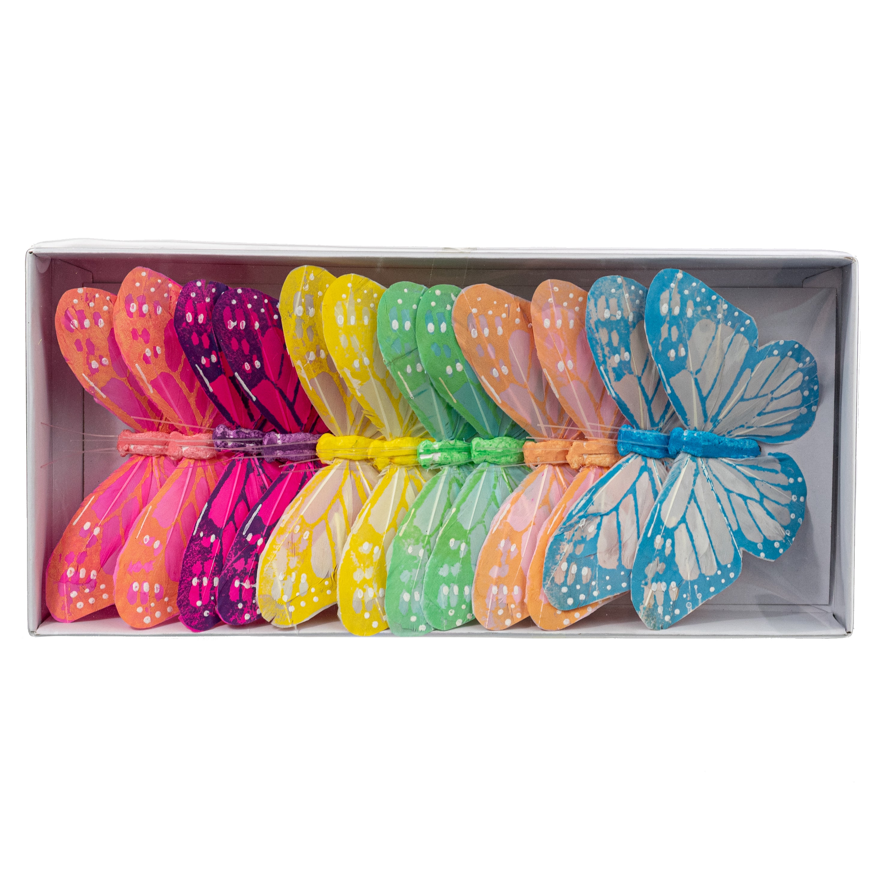5" Feather Butterfly Picks: Pastel Monarch Assortment (Box of 12)