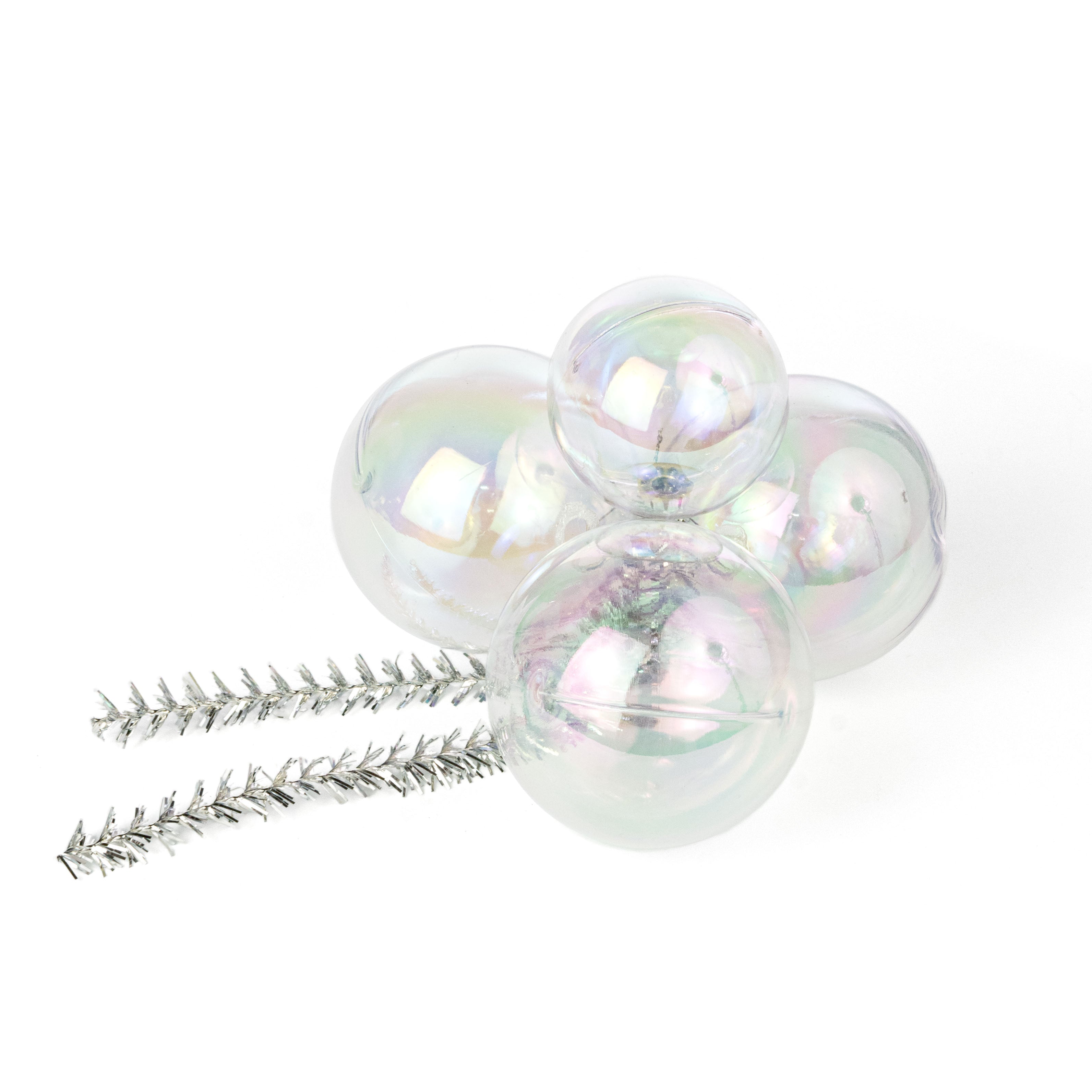 60-80mm Ball Ornament Cluster Ties: Iridescent Clear