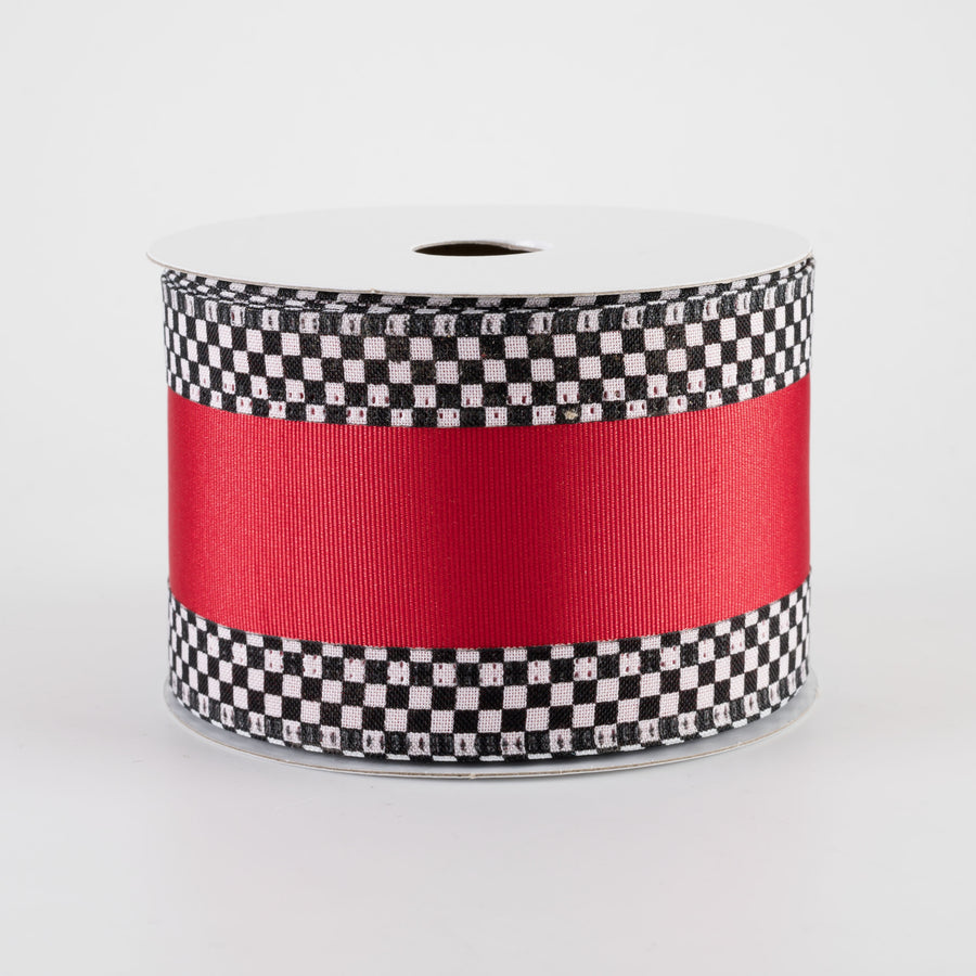 2.5" Ribbed Satin Check Edge Ribbon: Red (10 Yards)