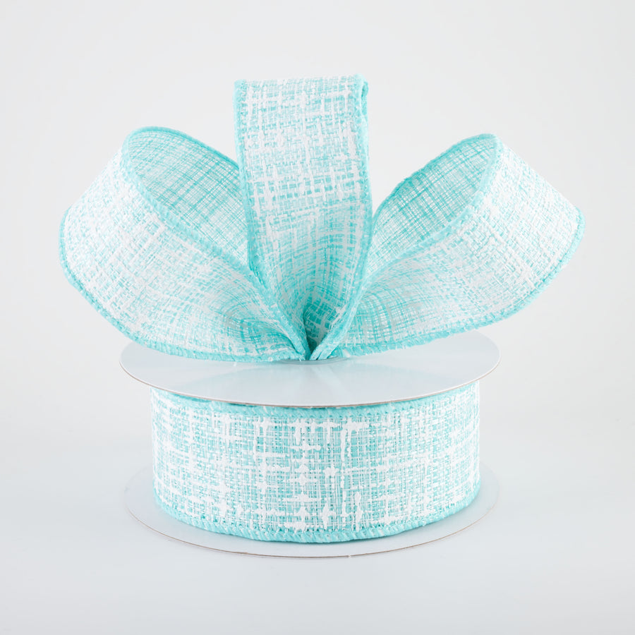 1.5" Embellished Tweed Ribbon: Aqua Blue & White (10 Yards)