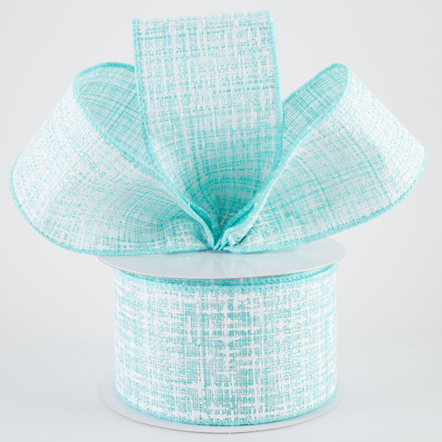 2.5" Embellished Tweed Ribbon: Aqua Blue & White (10 Yards)