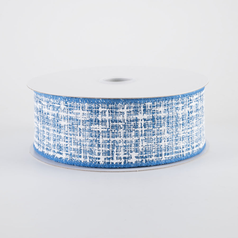 1.5" Embellished Tweed Ribbon: Blue & White (10 Yards)