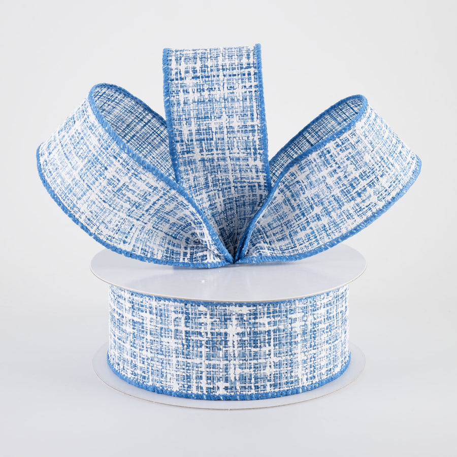 1.5" Embellished Tweed Ribbon: Blue & White (10 Yards)