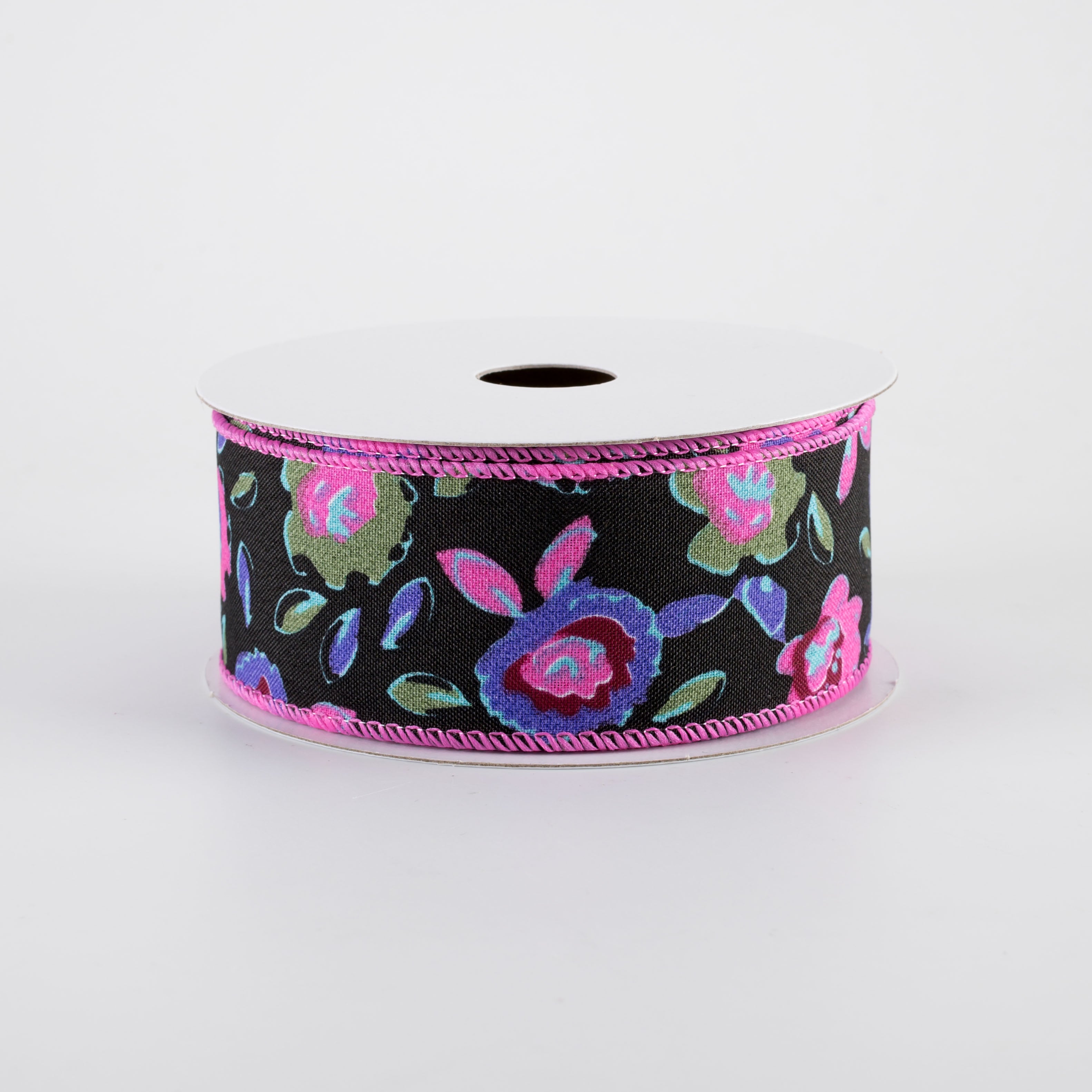 1.5" Funky Flowers Ribbon: Neon on Black (10 Yards)