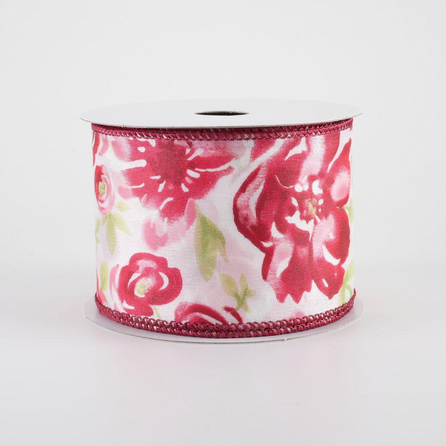 2.5" Watercolor Roses Ribbon: Red (10 Yards)