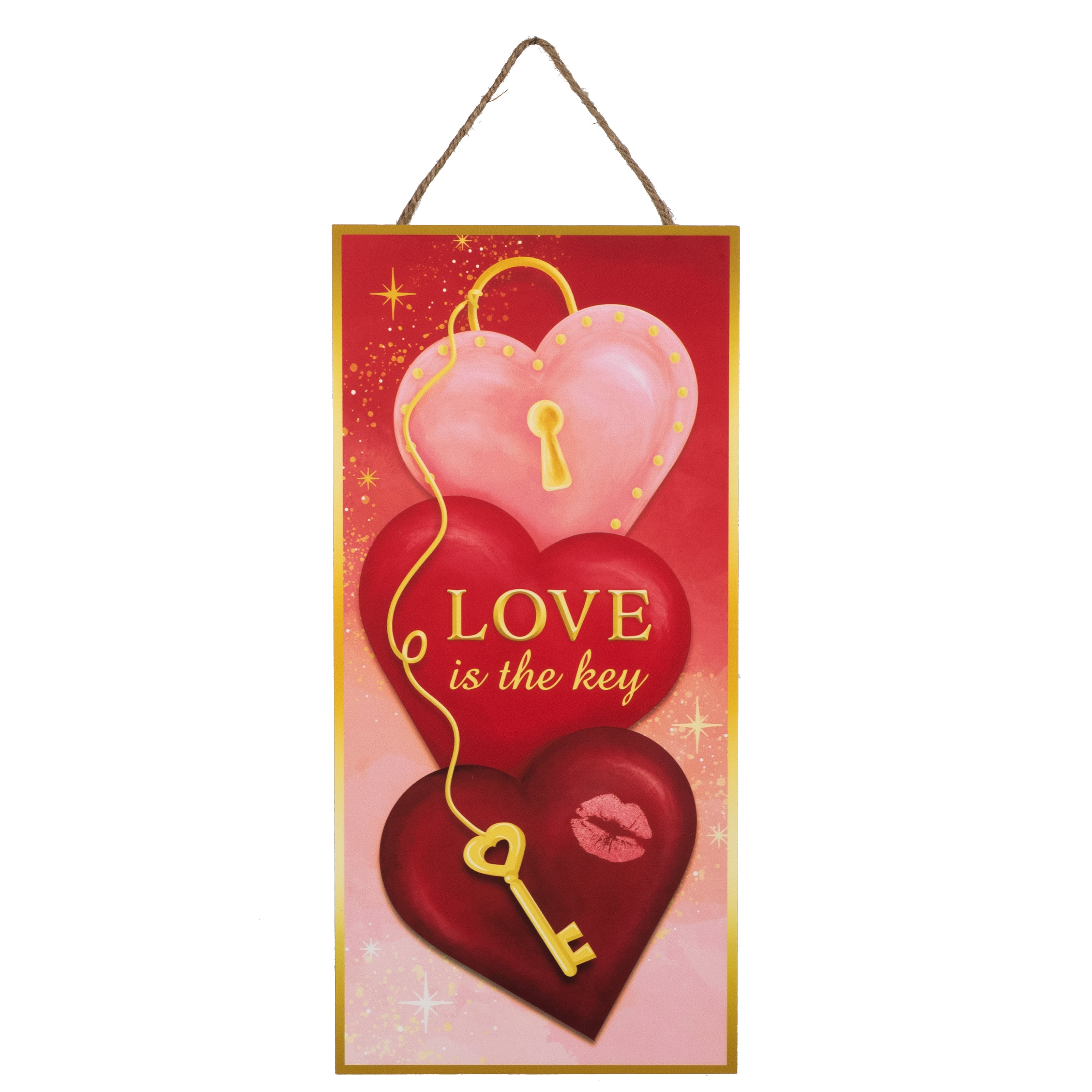 12" Wooden Sign: Love is the Key Hearts