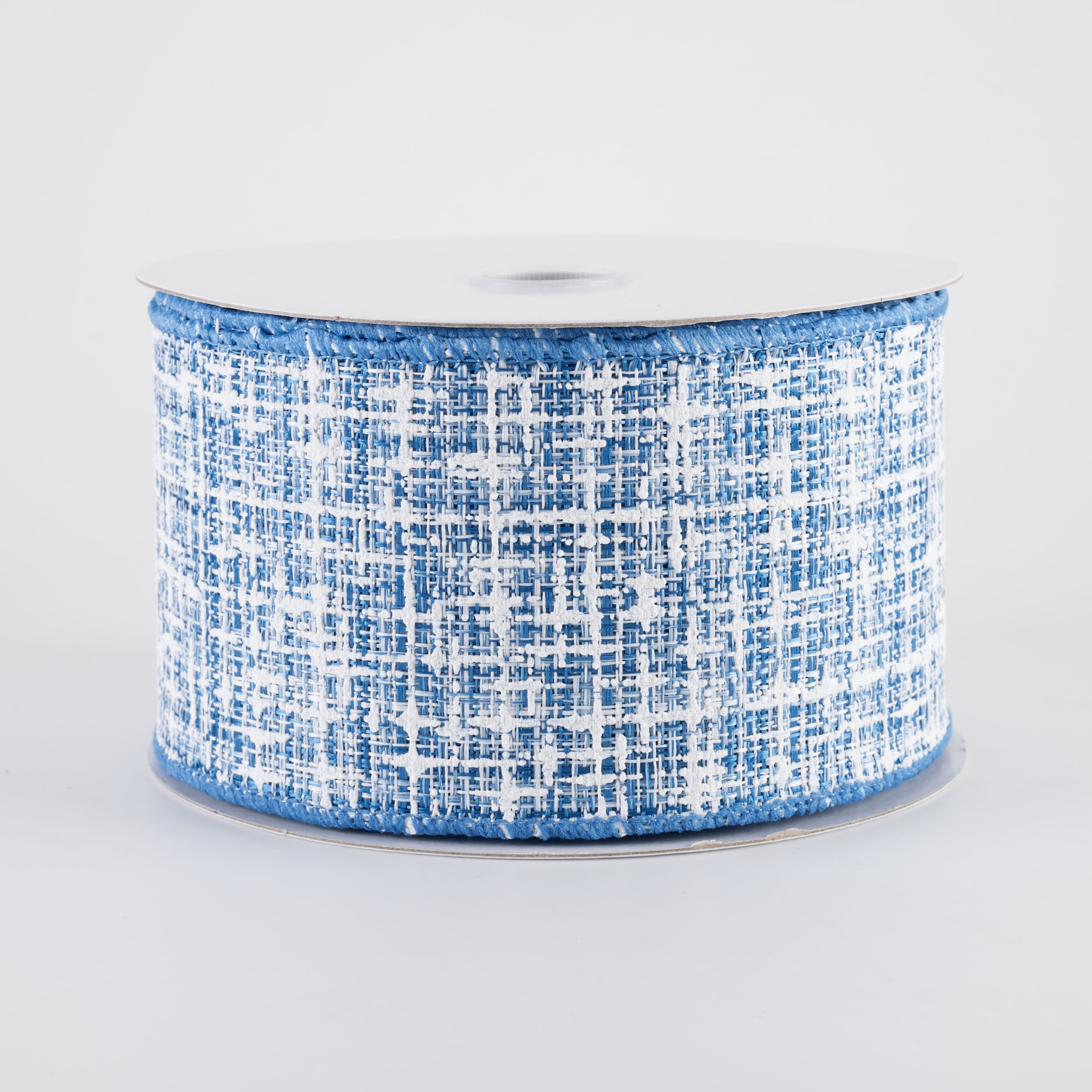 2.5" Embellished Tweed Ribbon: Blue & White (10 Yards)