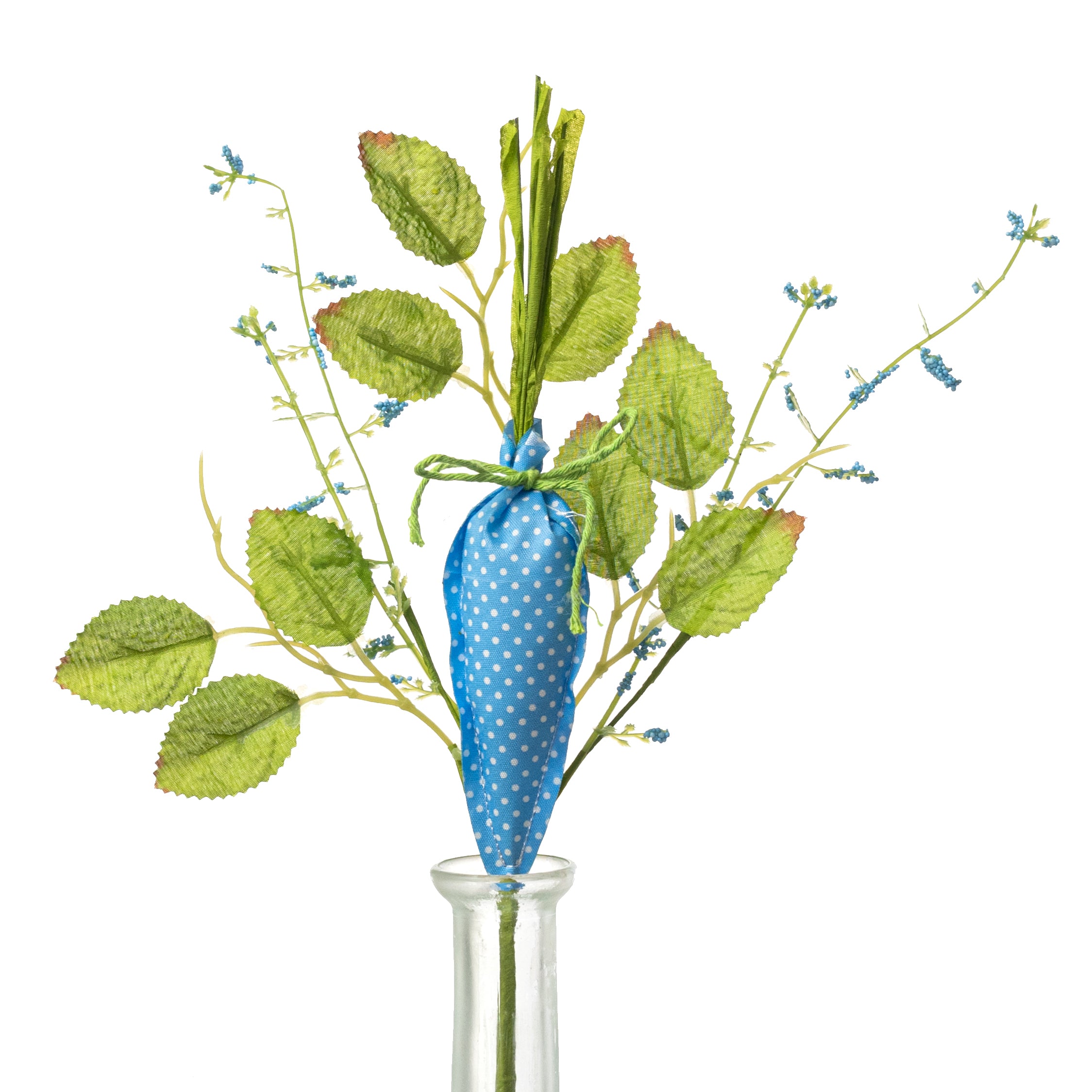 11" Polka Dot Carrot & Leaves Pick: Blue