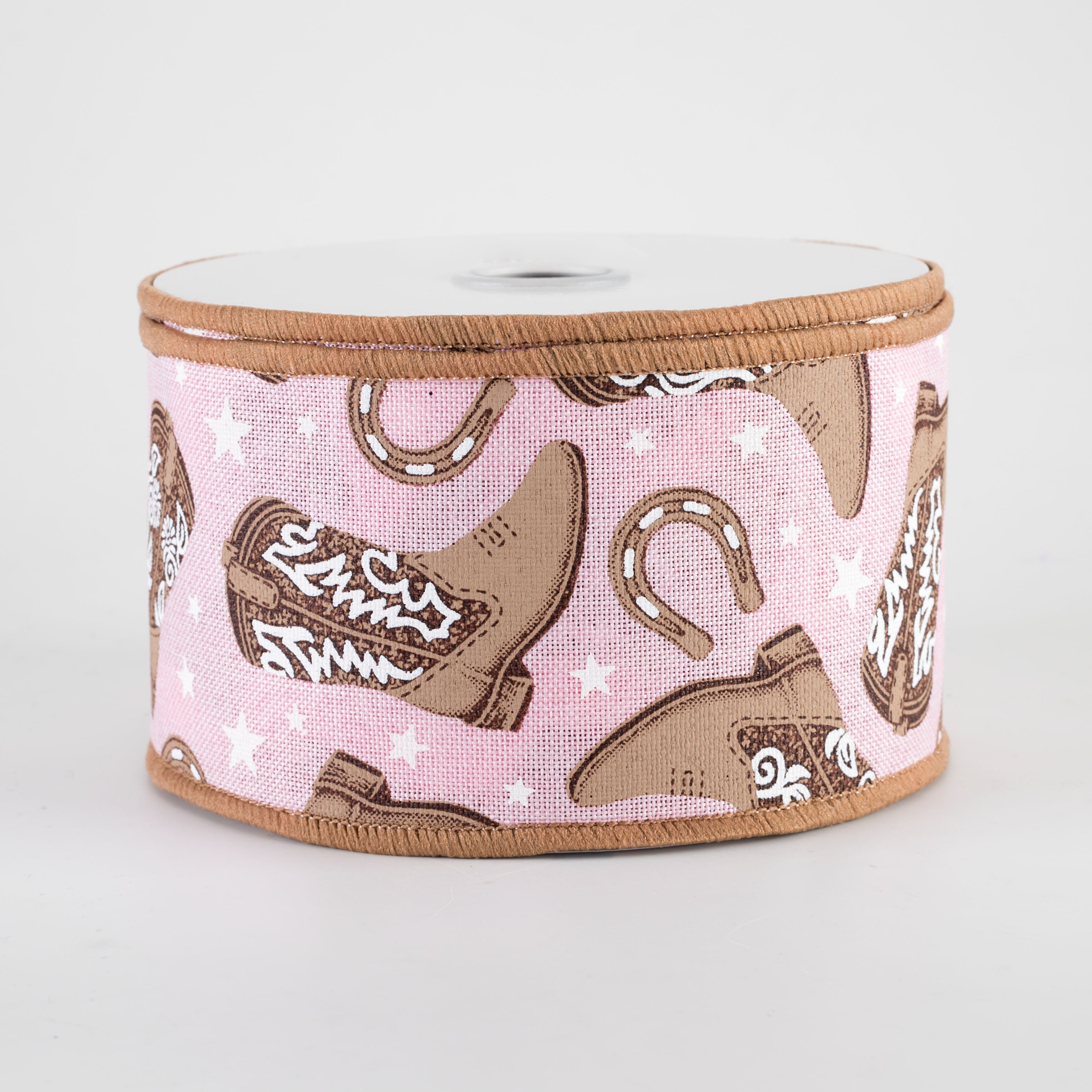 2.5" Cowboy Boots & Horseshoes Ribbon: Light Pink (10 Yards)