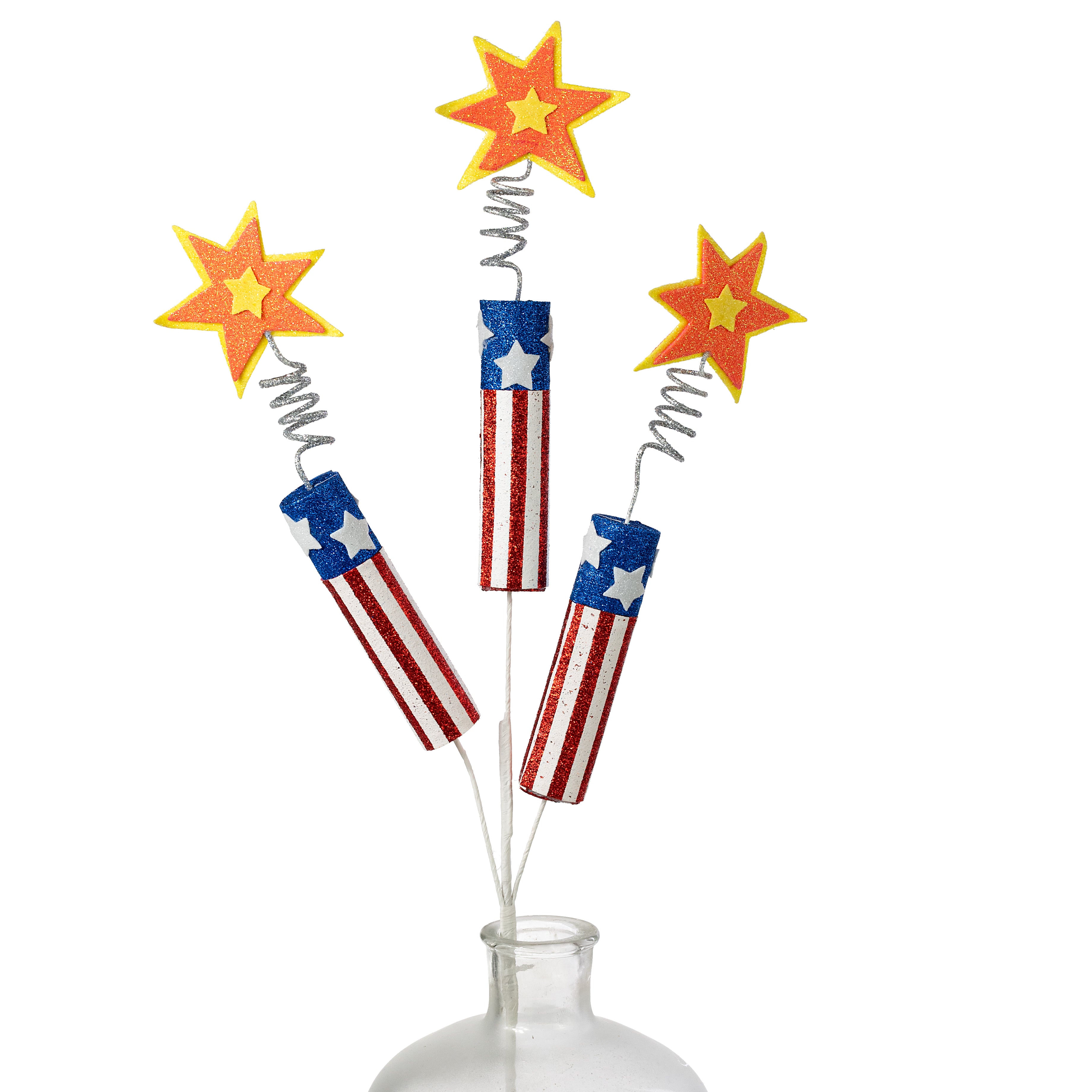 28" Glitter Firecrackers Spray: Red, White & Blue
