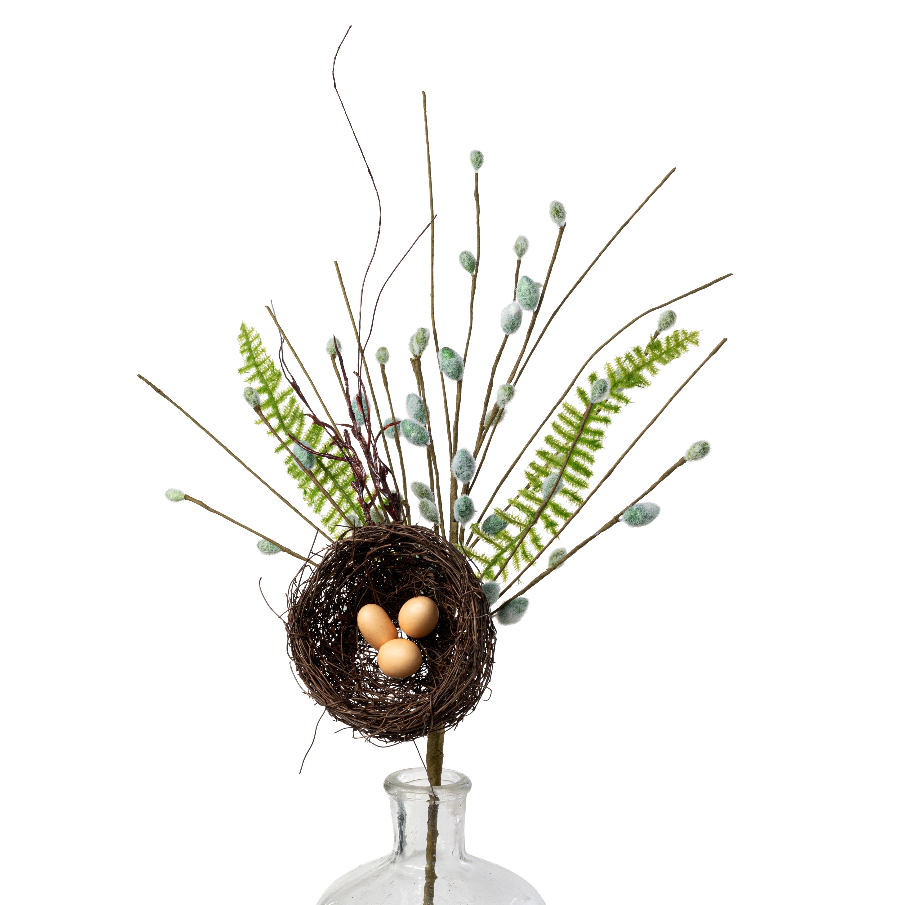 20" Pussy Willow, Fern & Birds Nest Spray