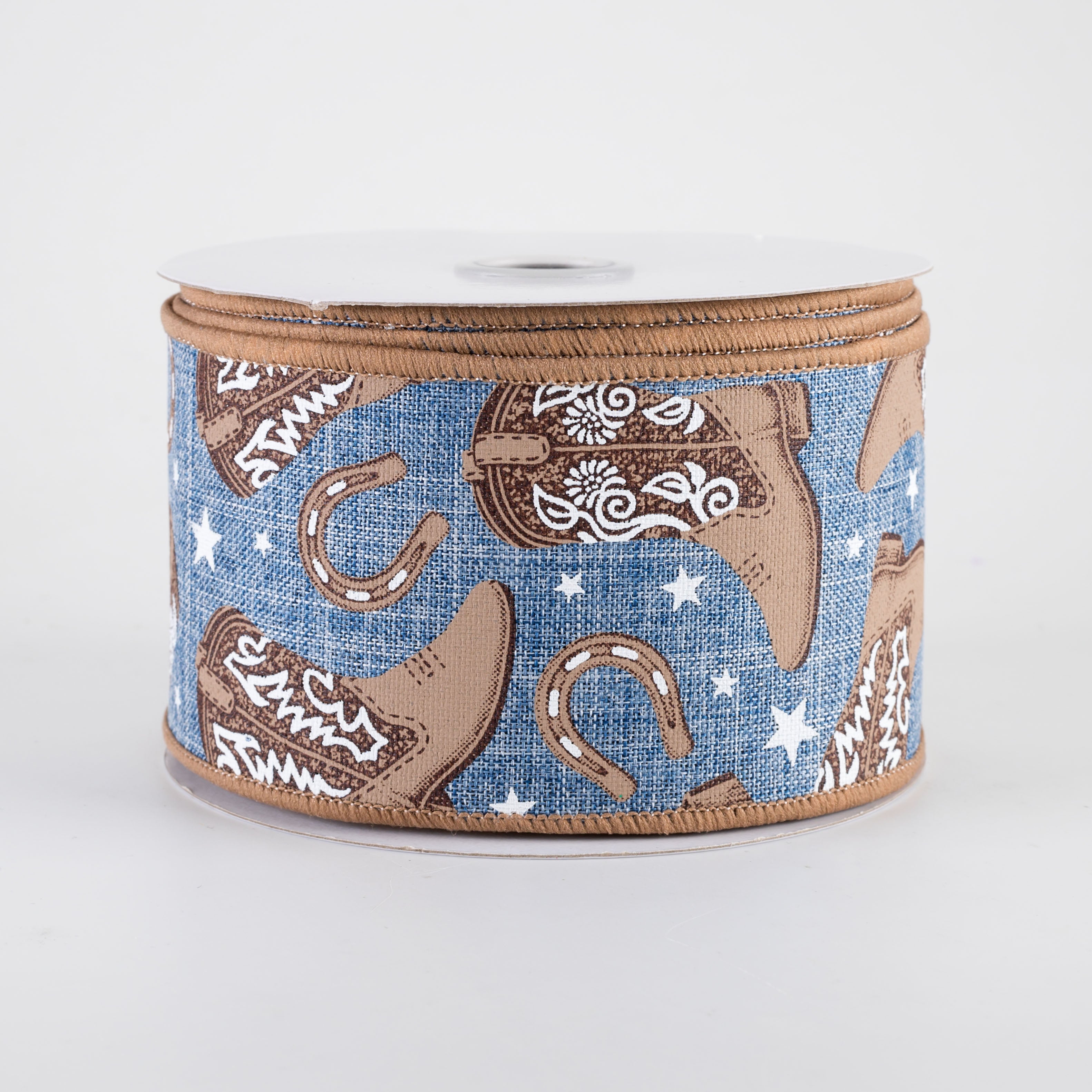 2.5" Cowboy Boots & Horseshoes Ribbon: Denim Blue (10 Yards)