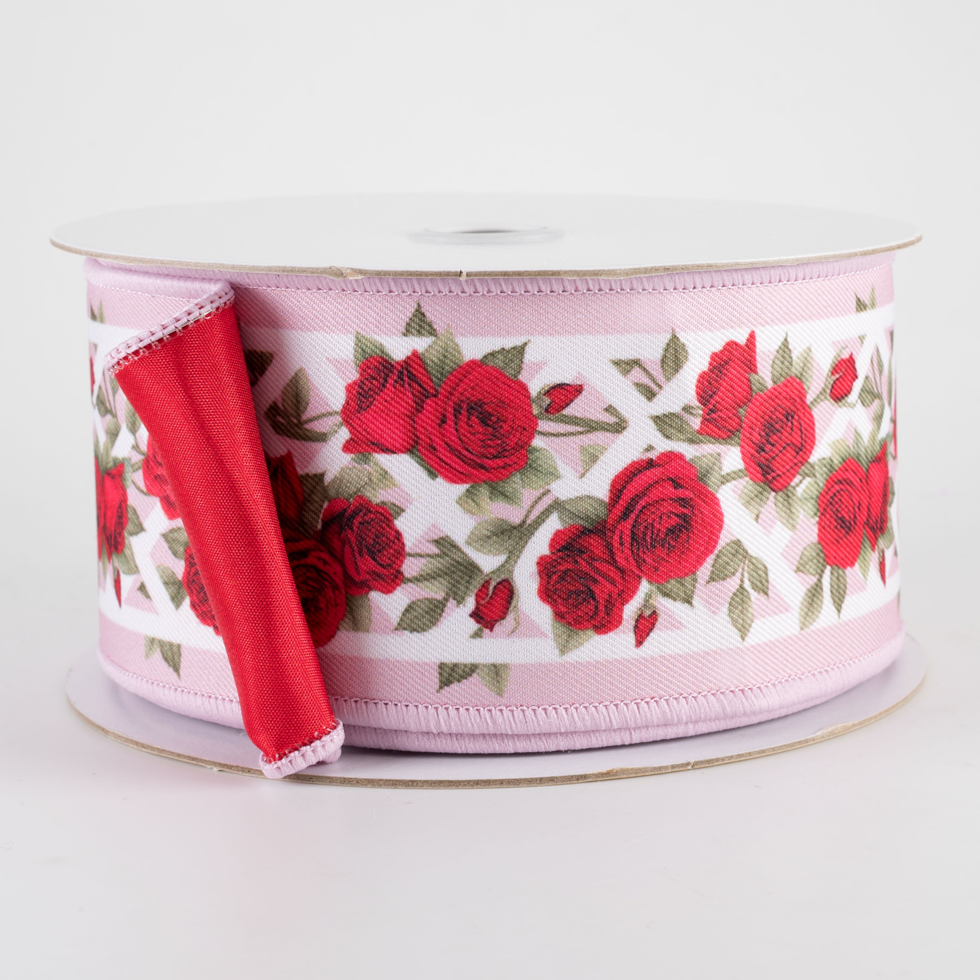 2.5" Double Sided Fused Rose Trellis Ribbon: Pink & Red (10 Yards)