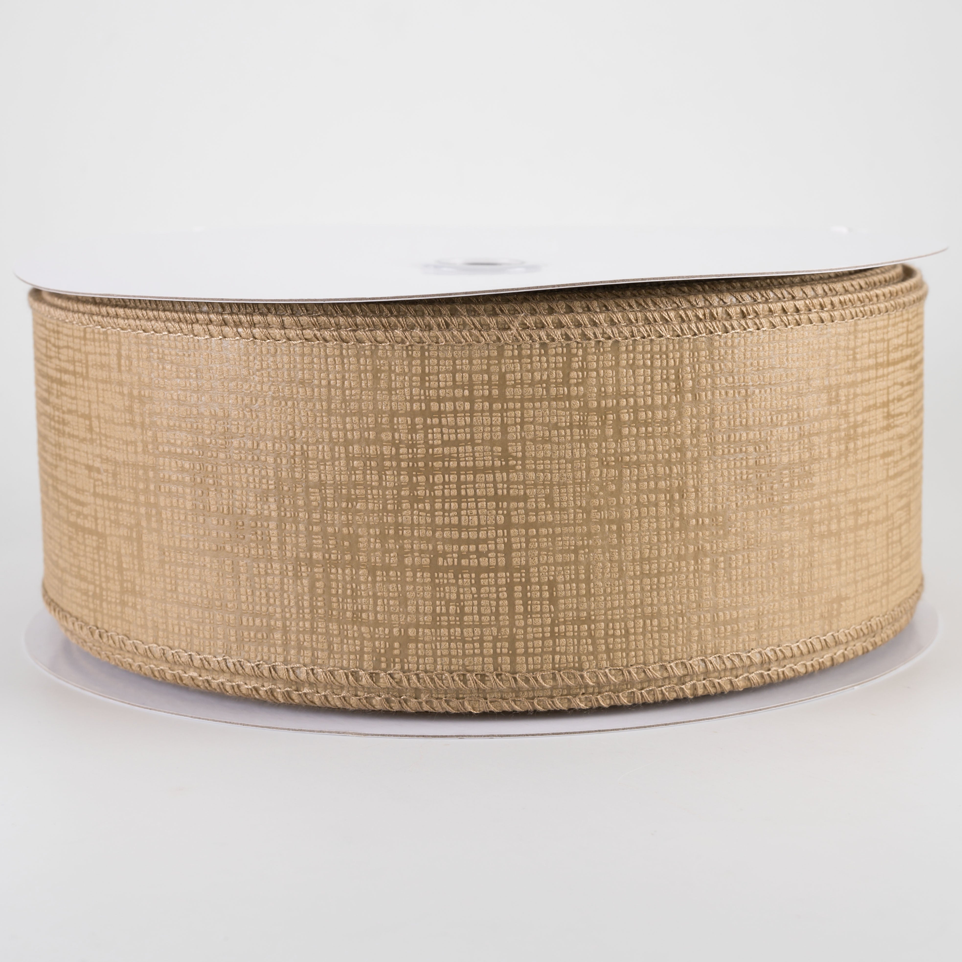 2.5" Embossed Crosshatch Breeze Ribbon: Burlap Tan (50 Yards)