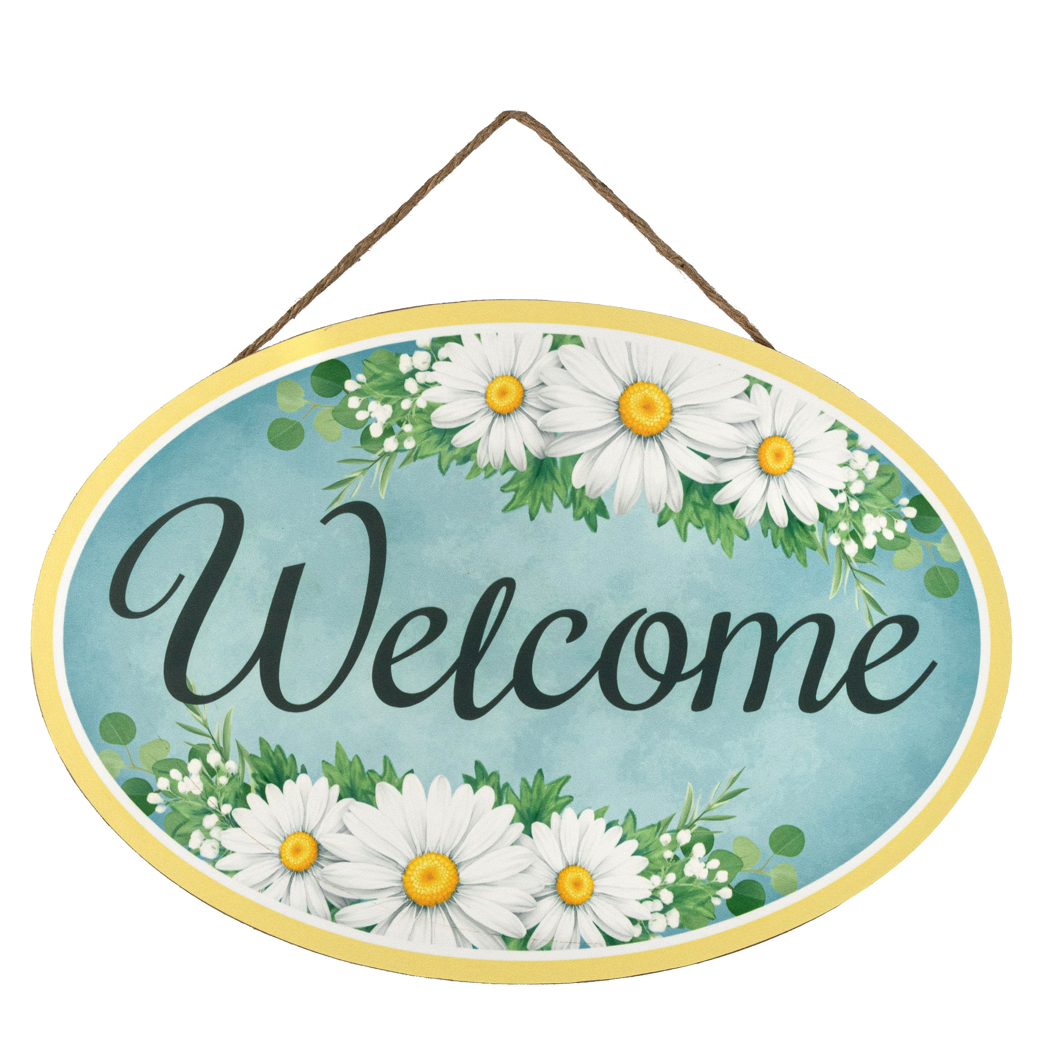 13" Oval Wooden Sign: Welcome Daisies