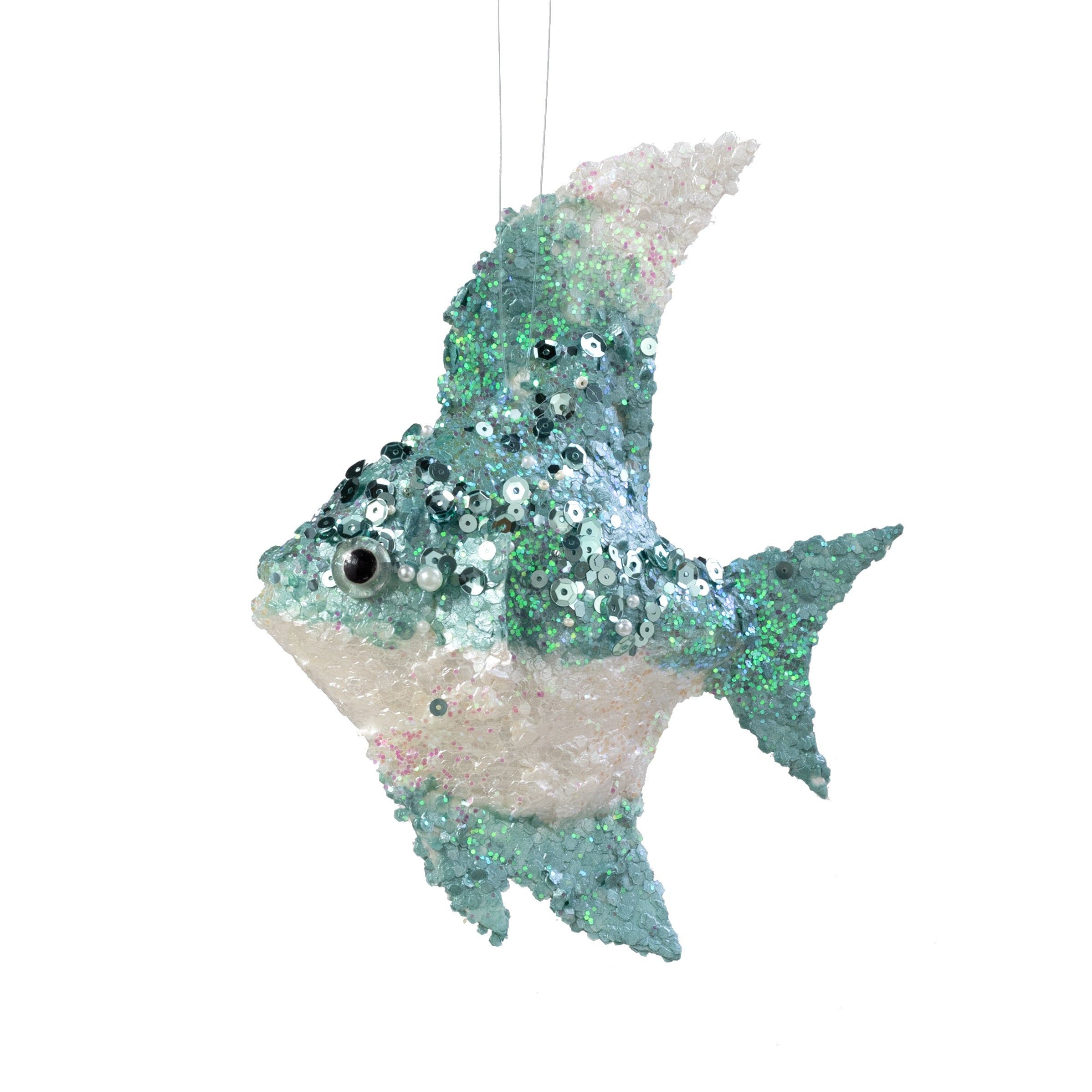 7.5" Pearl & Sequin Fish Ornament: Sea Blue