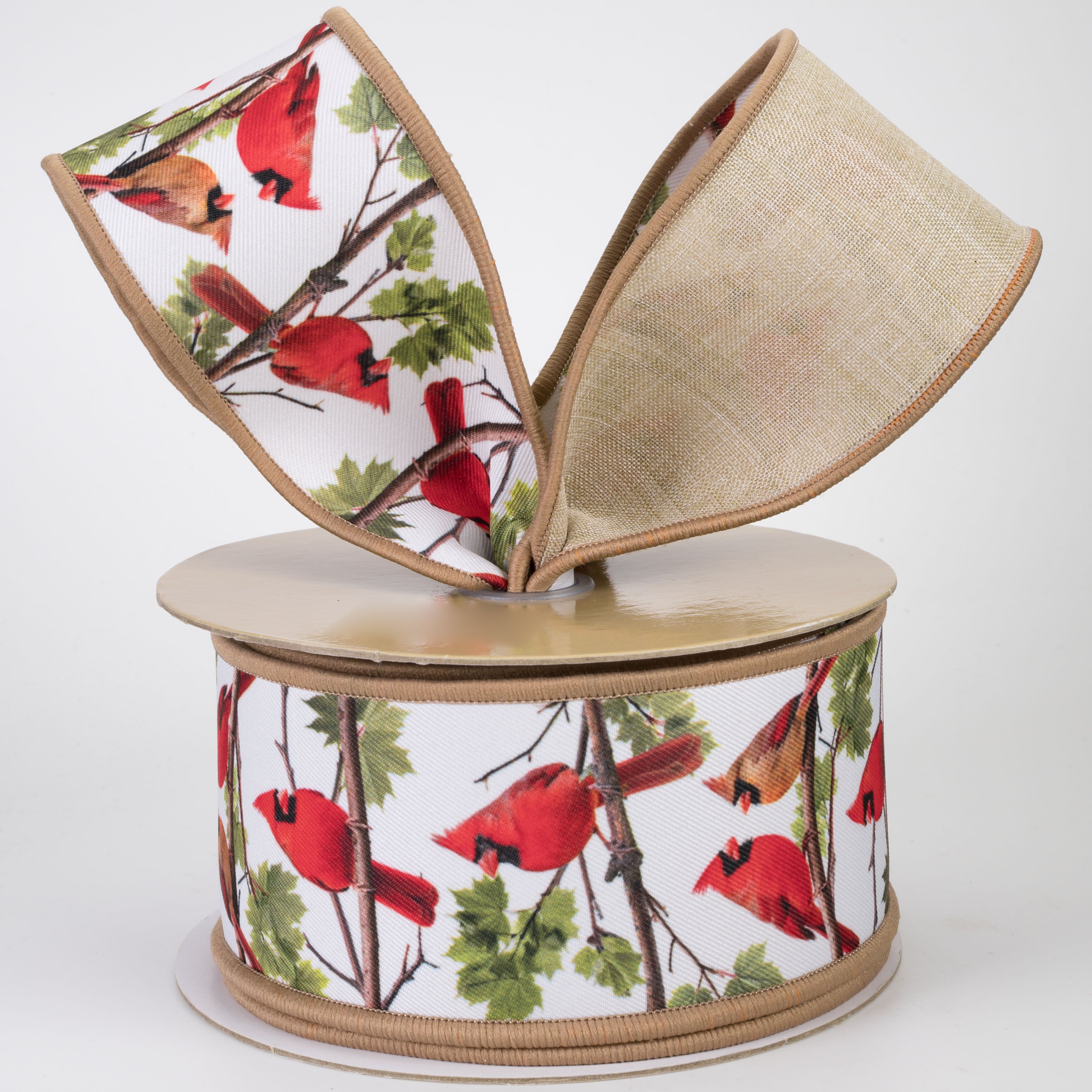 2.5" Double Sided Fused Red Cardinals Ribbon (10 Yards)