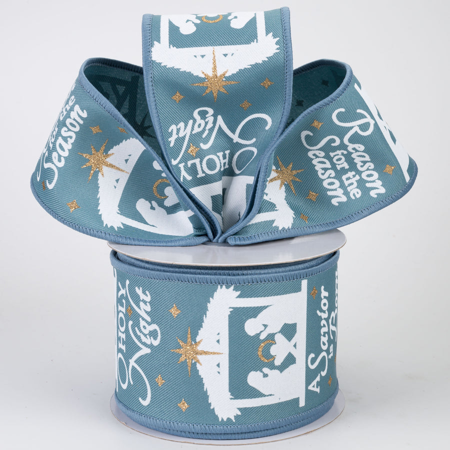 2.5" Nativity Scene Ribbon: Smoke Blue (10 Yards)