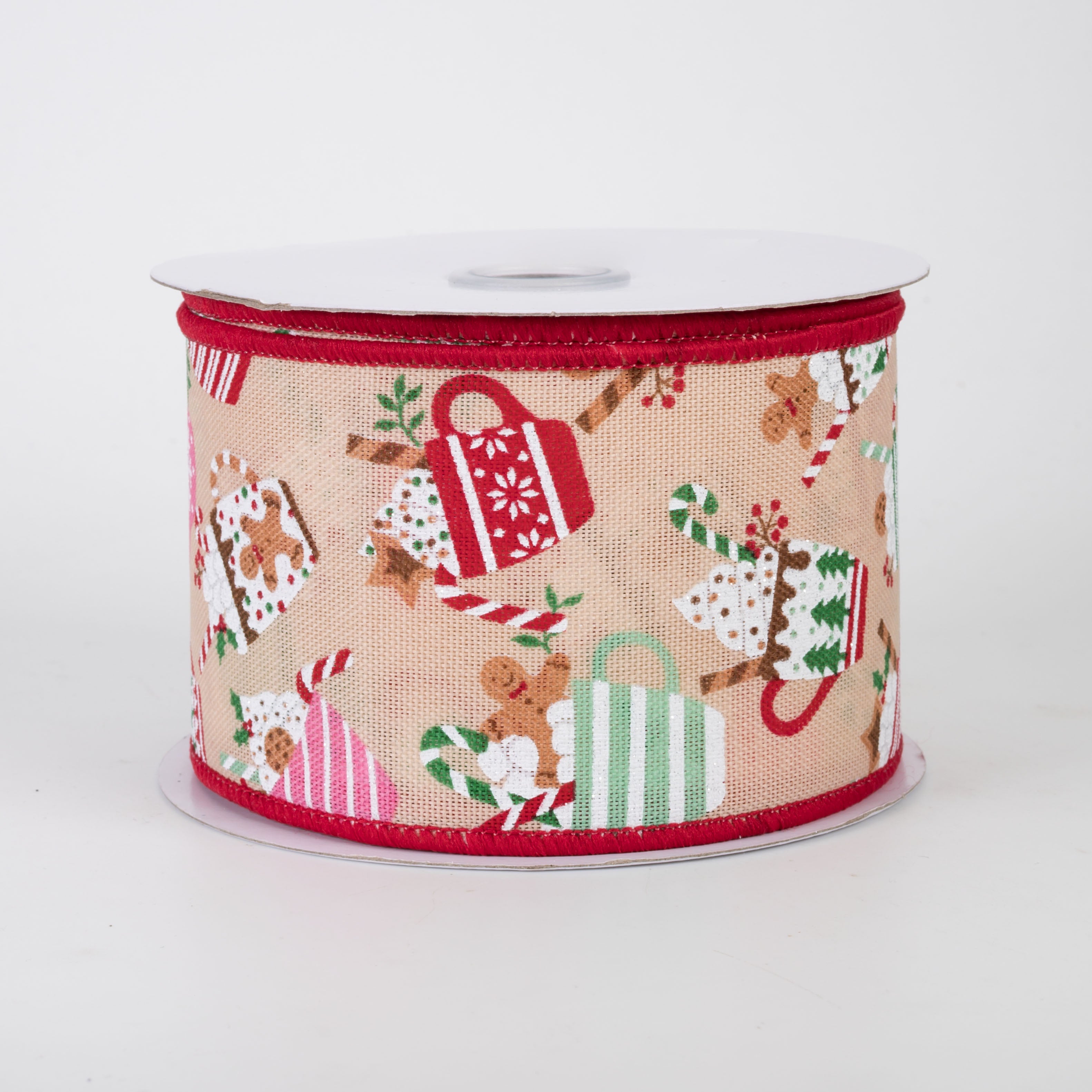 2.5" Christmas Hot Cocoa Mugs Ribbon: Tan (10 Yards)