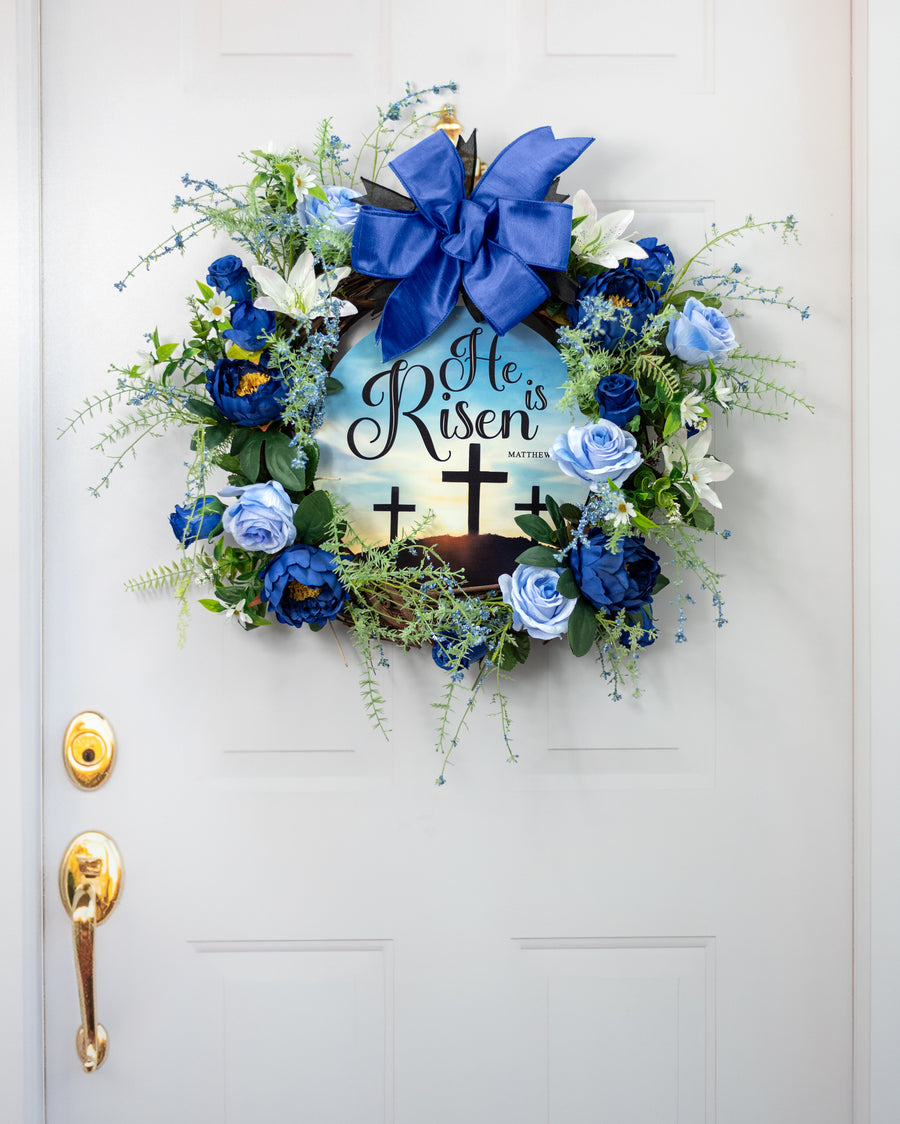 12" Round Metal Sign: He is Risen Crosses