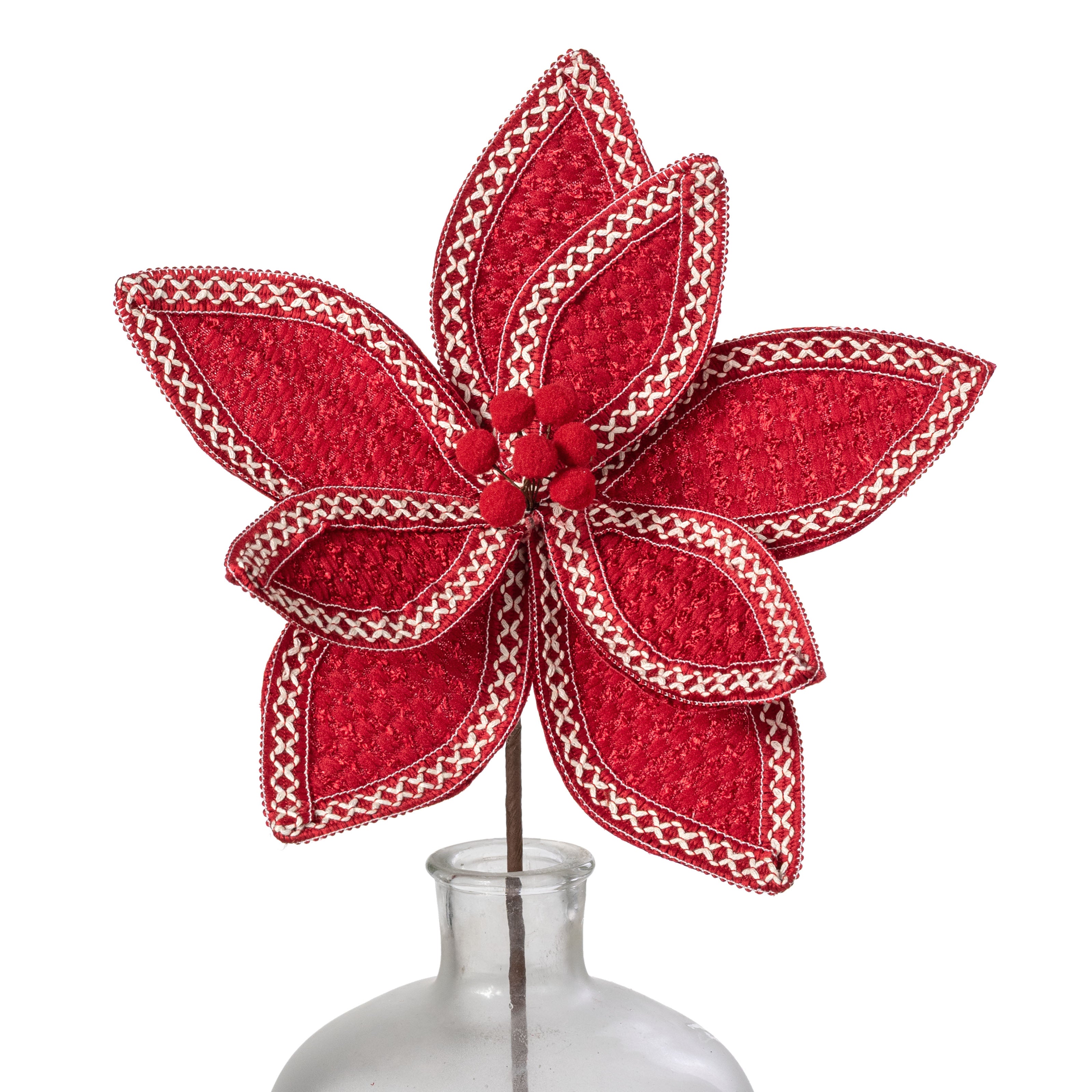 12.5" x 25" Yarn Stitched Edge Poinsettia Stem: Red