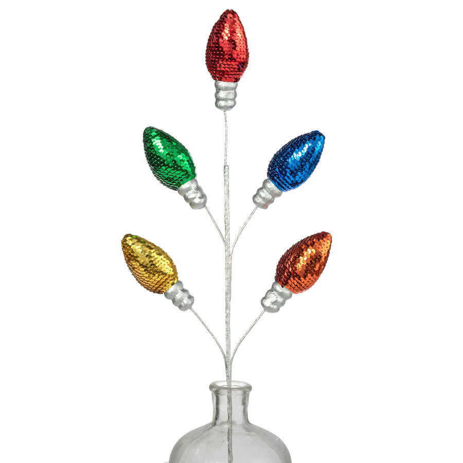 26" Sequined Multicolor Christmas Lights Bulb Pick