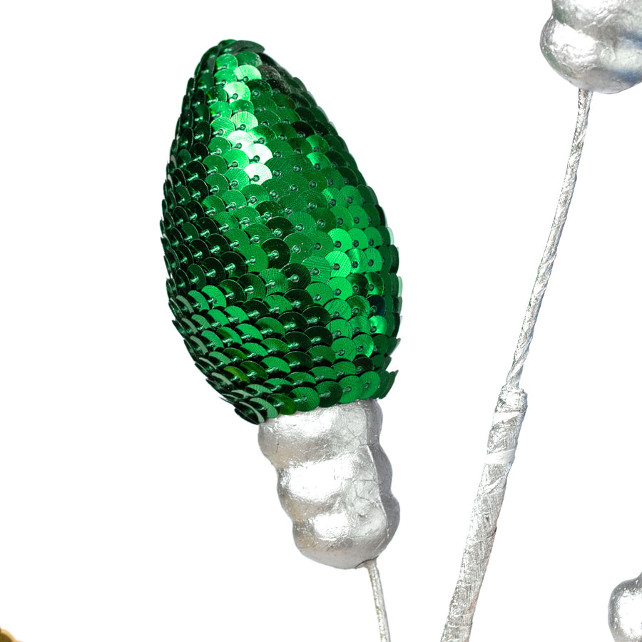 26" Sequined Multicolor Christmas Lights Bulb Pick