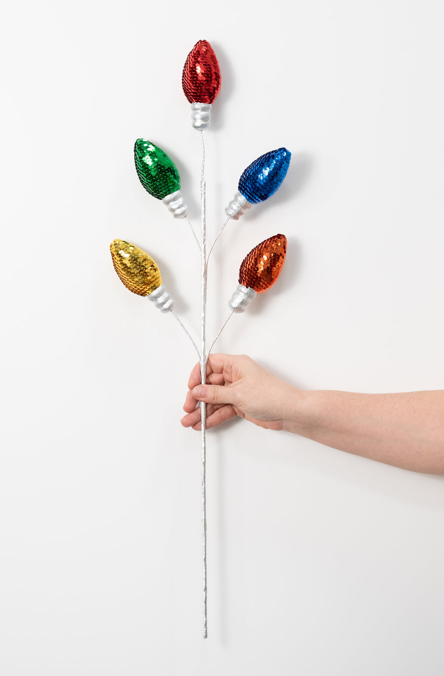 26" Sequined Multicolor Christmas Lights Bulb Pick
