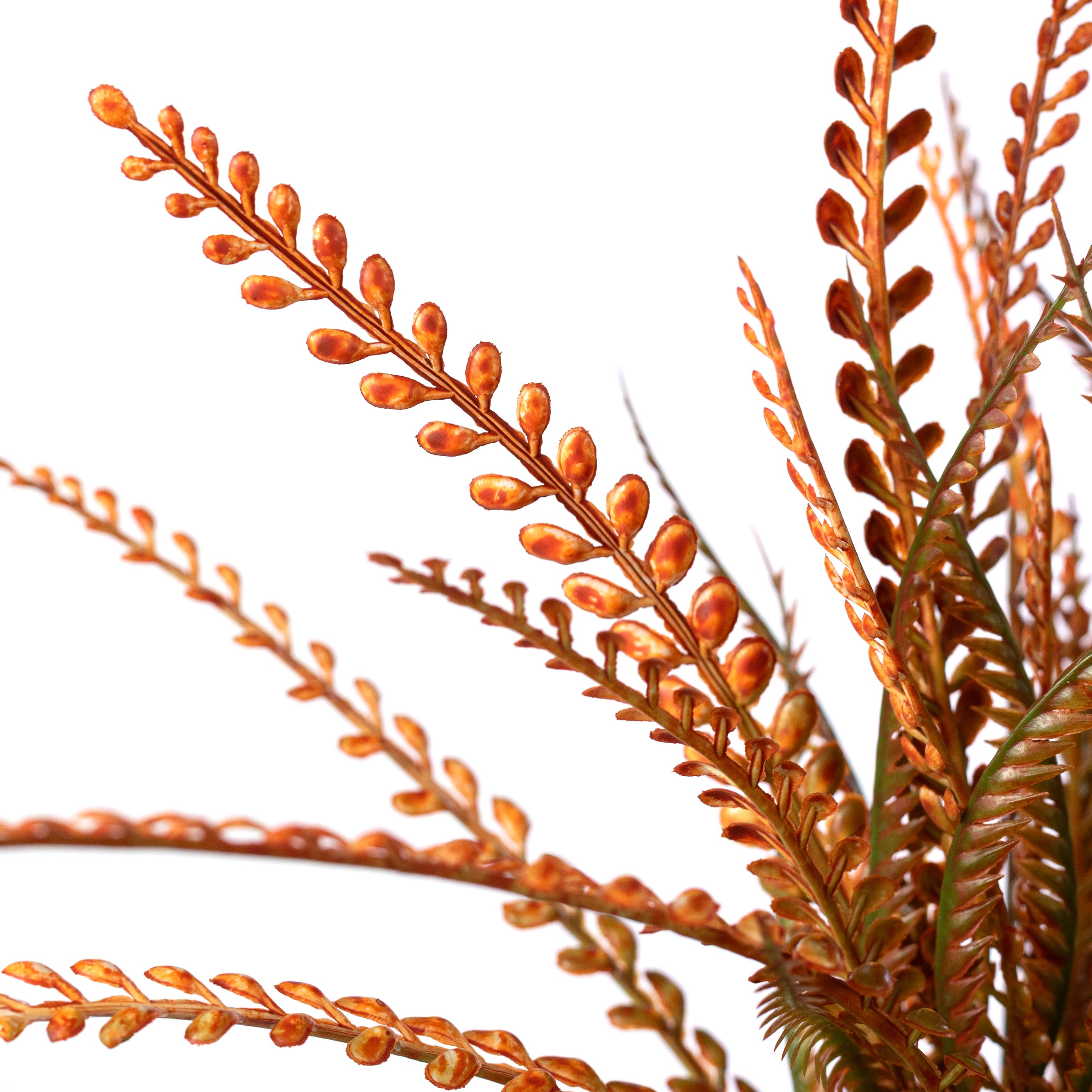 20" Plastic Leaf Button Fern Bush: Orange (7 Stem)