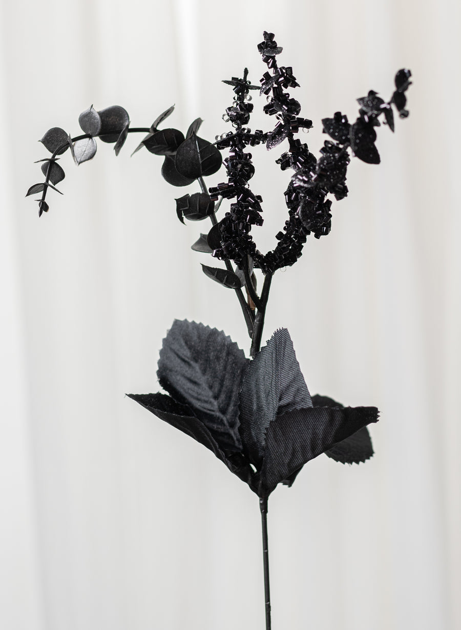 20" Roses & Eucalyptus Bush: Jet Black (12 Stem)