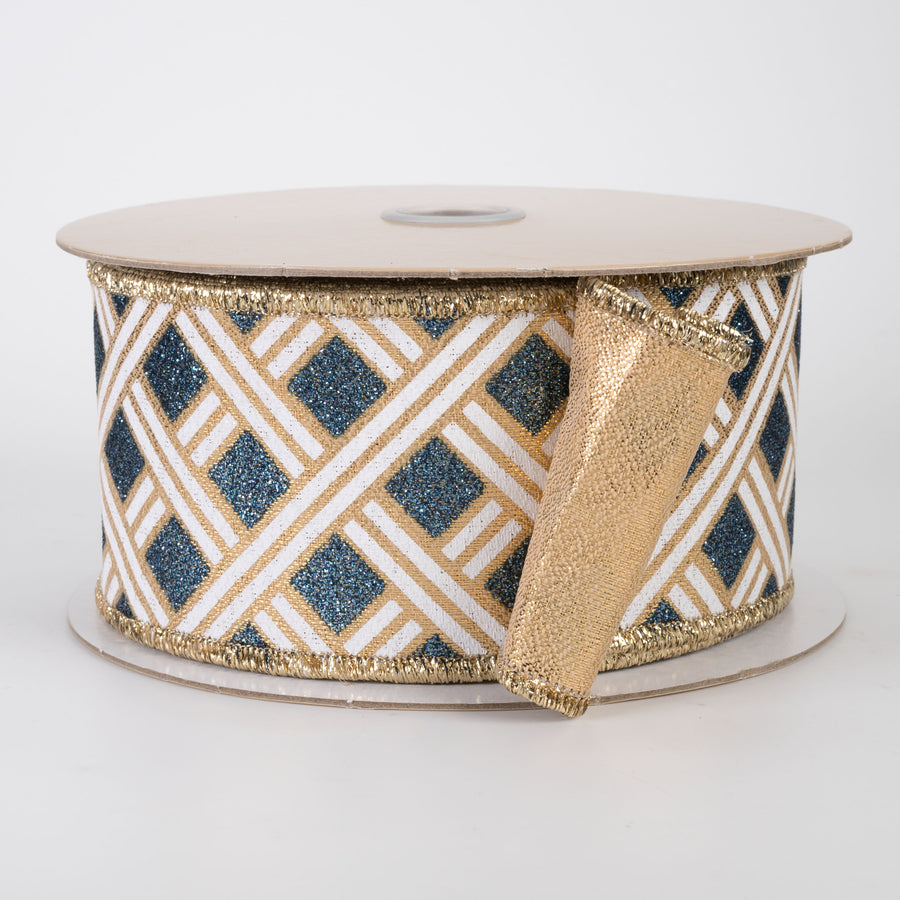 2.5" Double Sided Fused Metallic Basketweave Ribbon: Smoke Blue & Gold