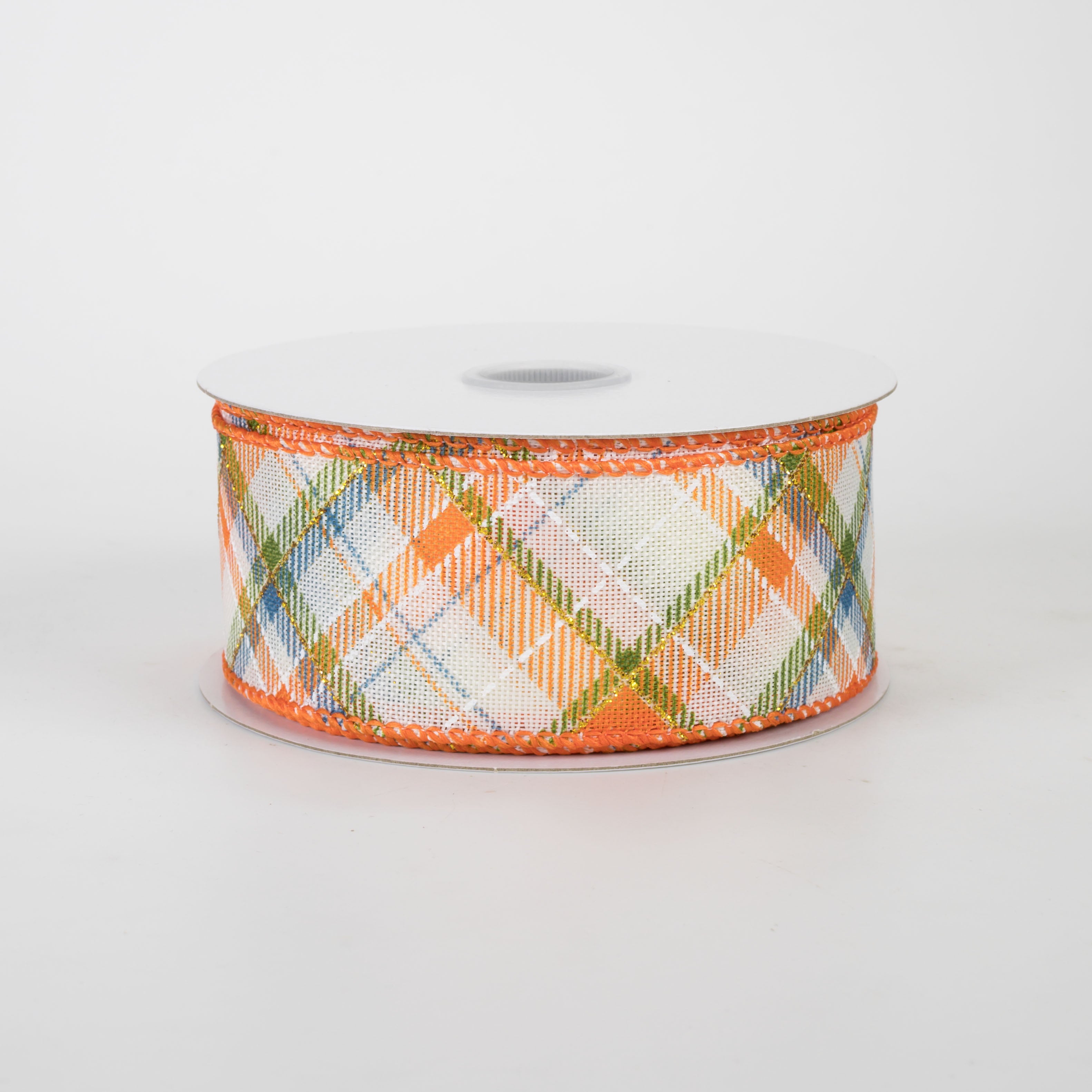 1.5" Linen Diagonal Plaid Ribbon: Blue Fall (10 Yards)
