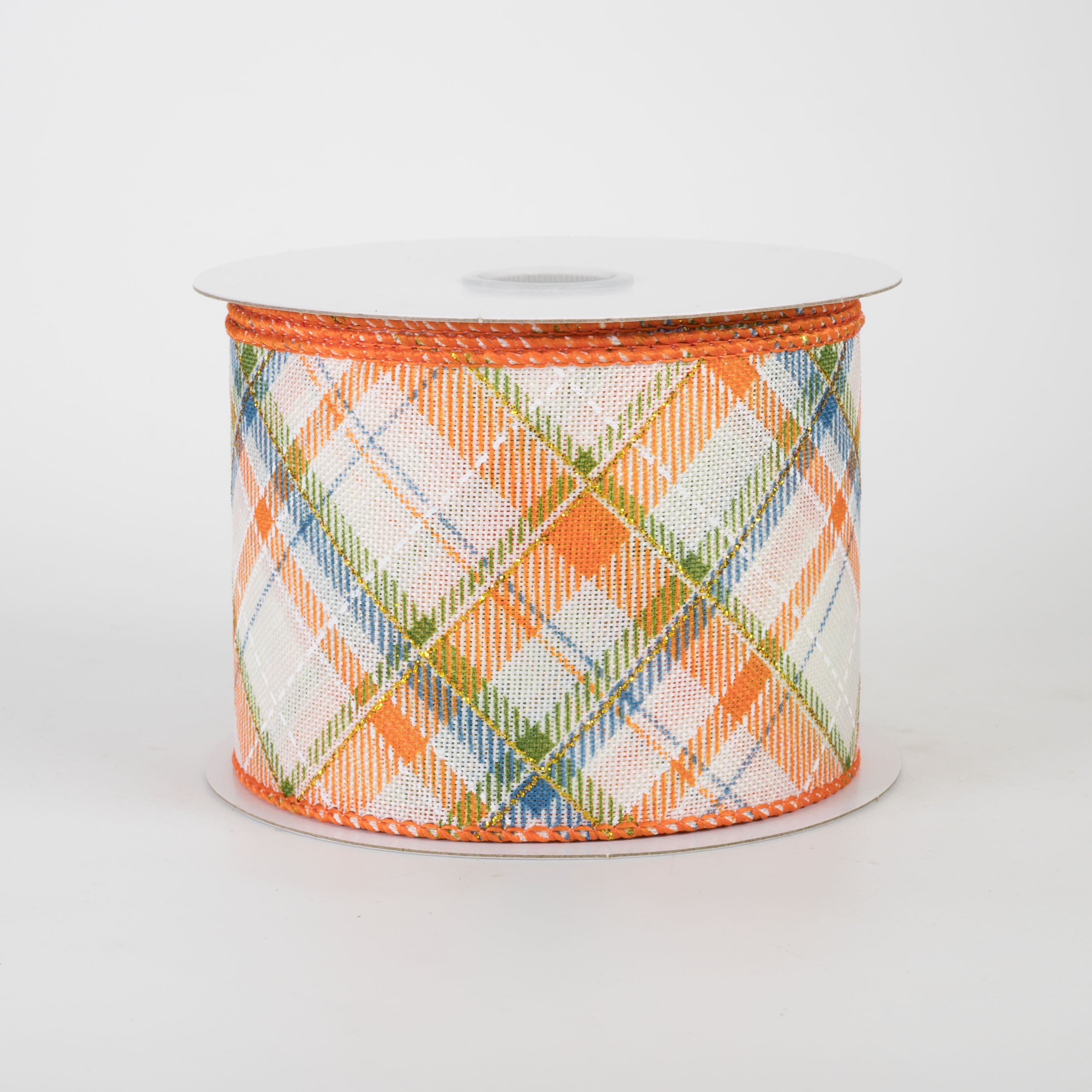 2.5" Linen Diagonal Plaid Ribbon: Blue Fall (10 Yards)