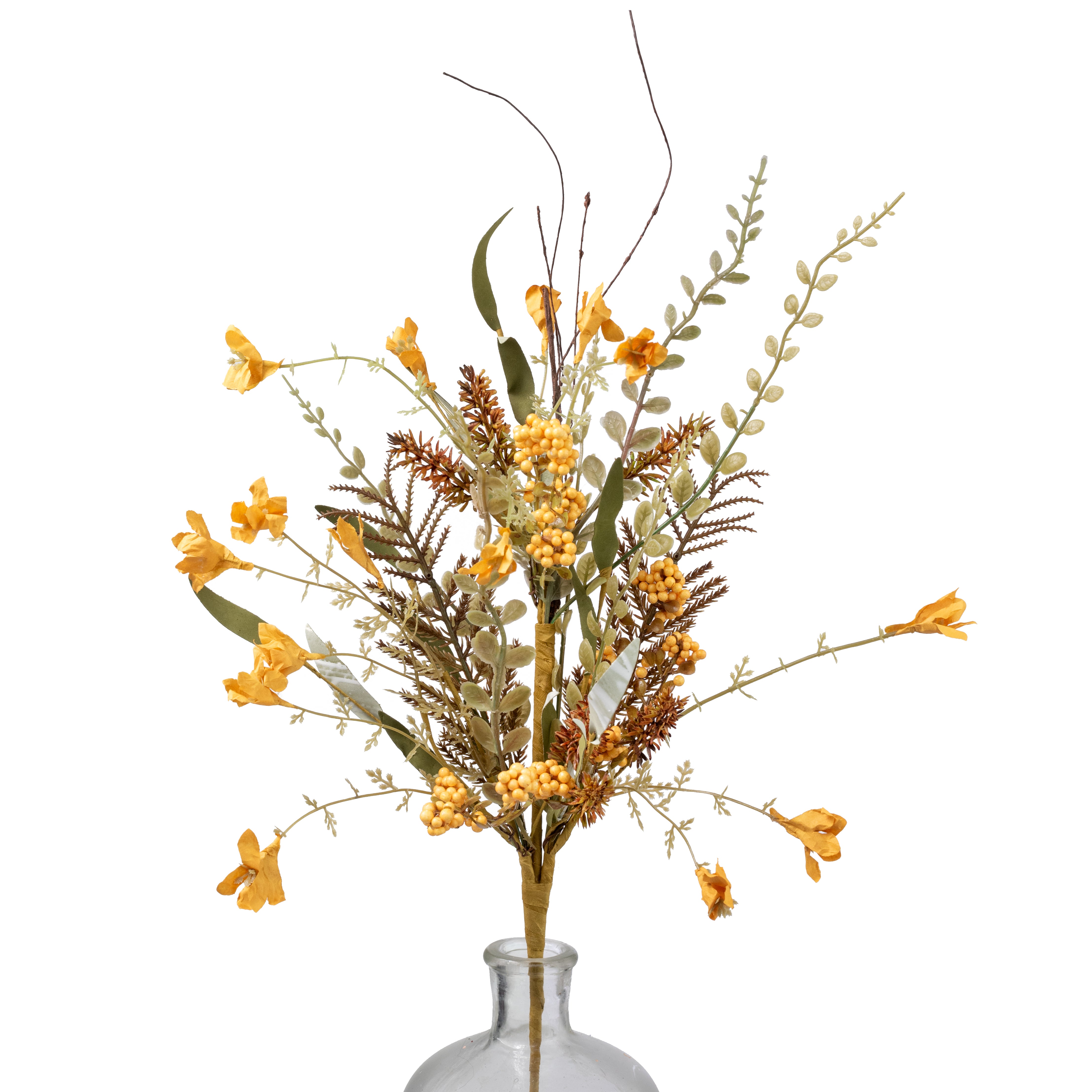 24" Fern, Lavender & Berries Filler Spray: Yellow