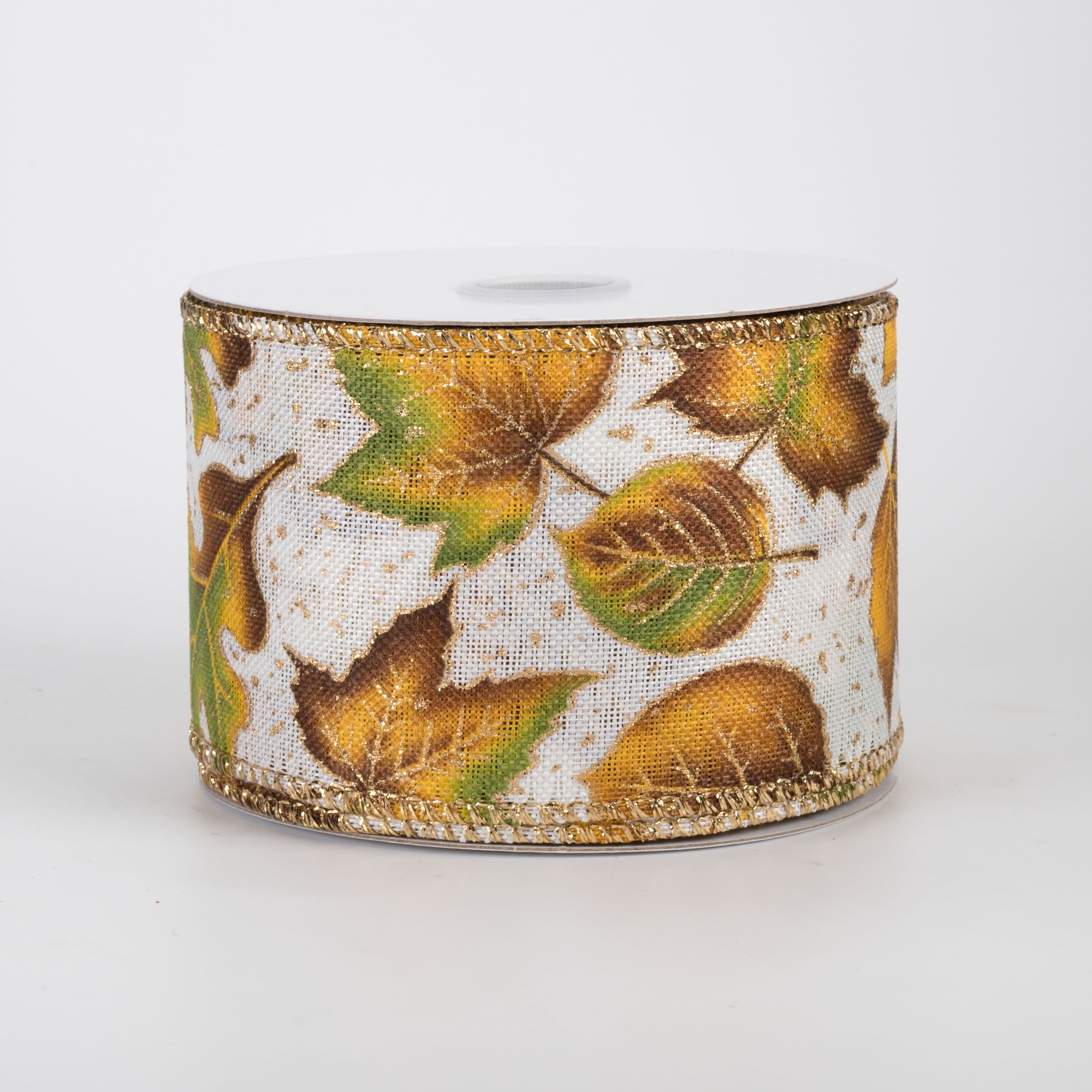 2.5" Linen Big Falling Leaves Ribbon: Ivory (10 Yards)