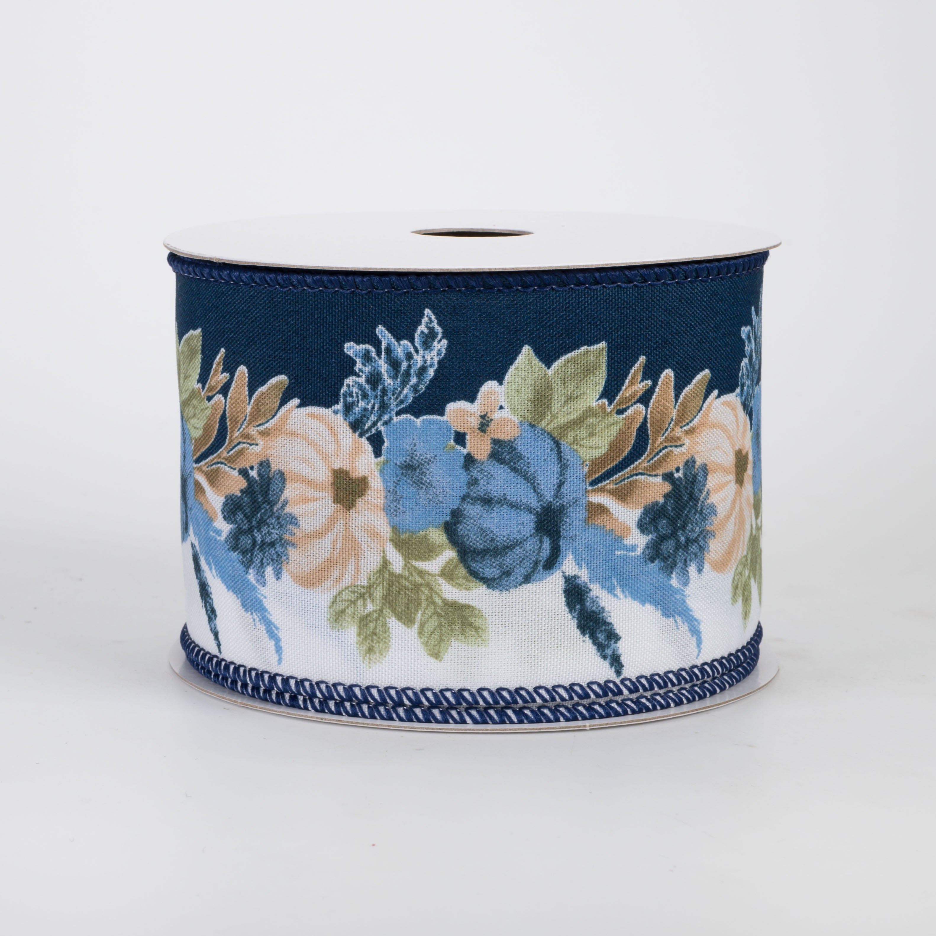 2.5" Navy Fall Pampas & Pumpkins Ribbon (10 Yards)
